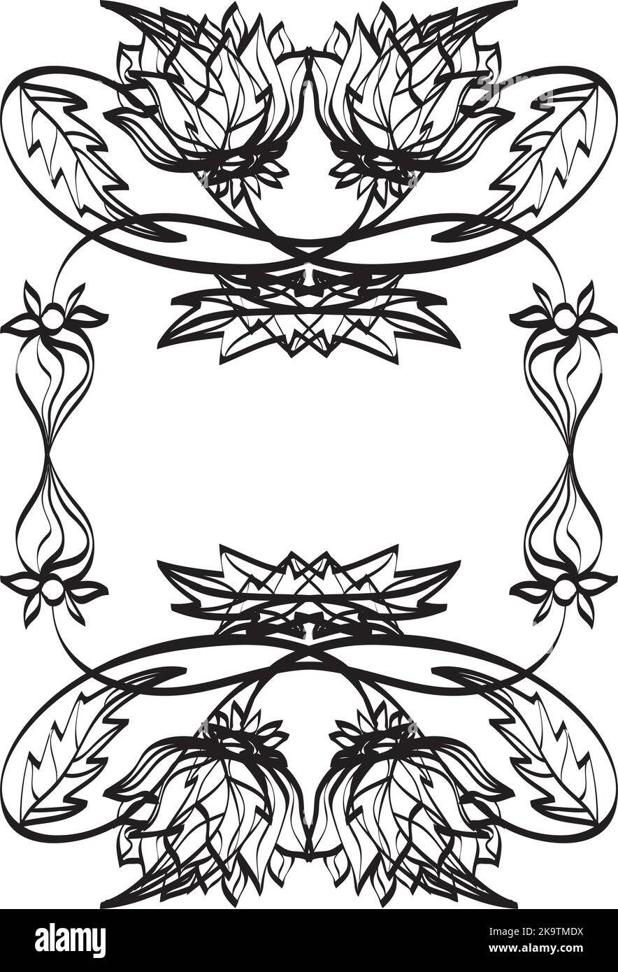 Black and white vector illustration. Vintage frame with curly ...