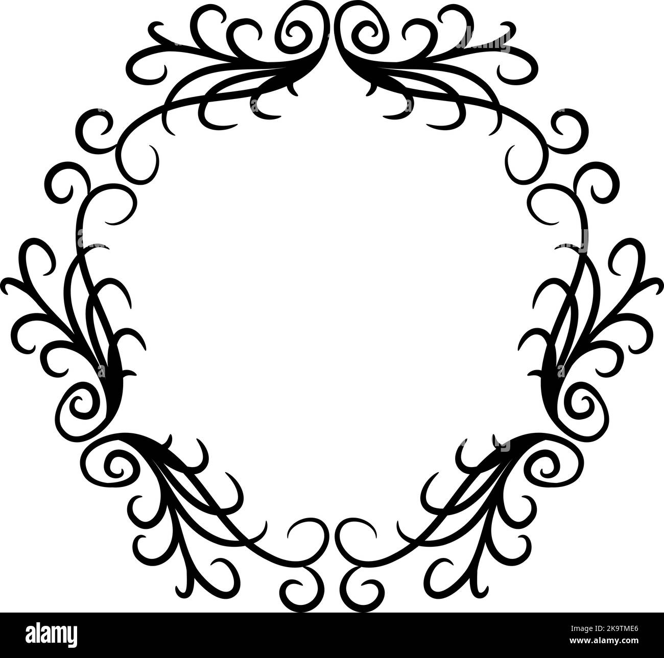 Black and white vector illustration. Vintage frame with curly ...