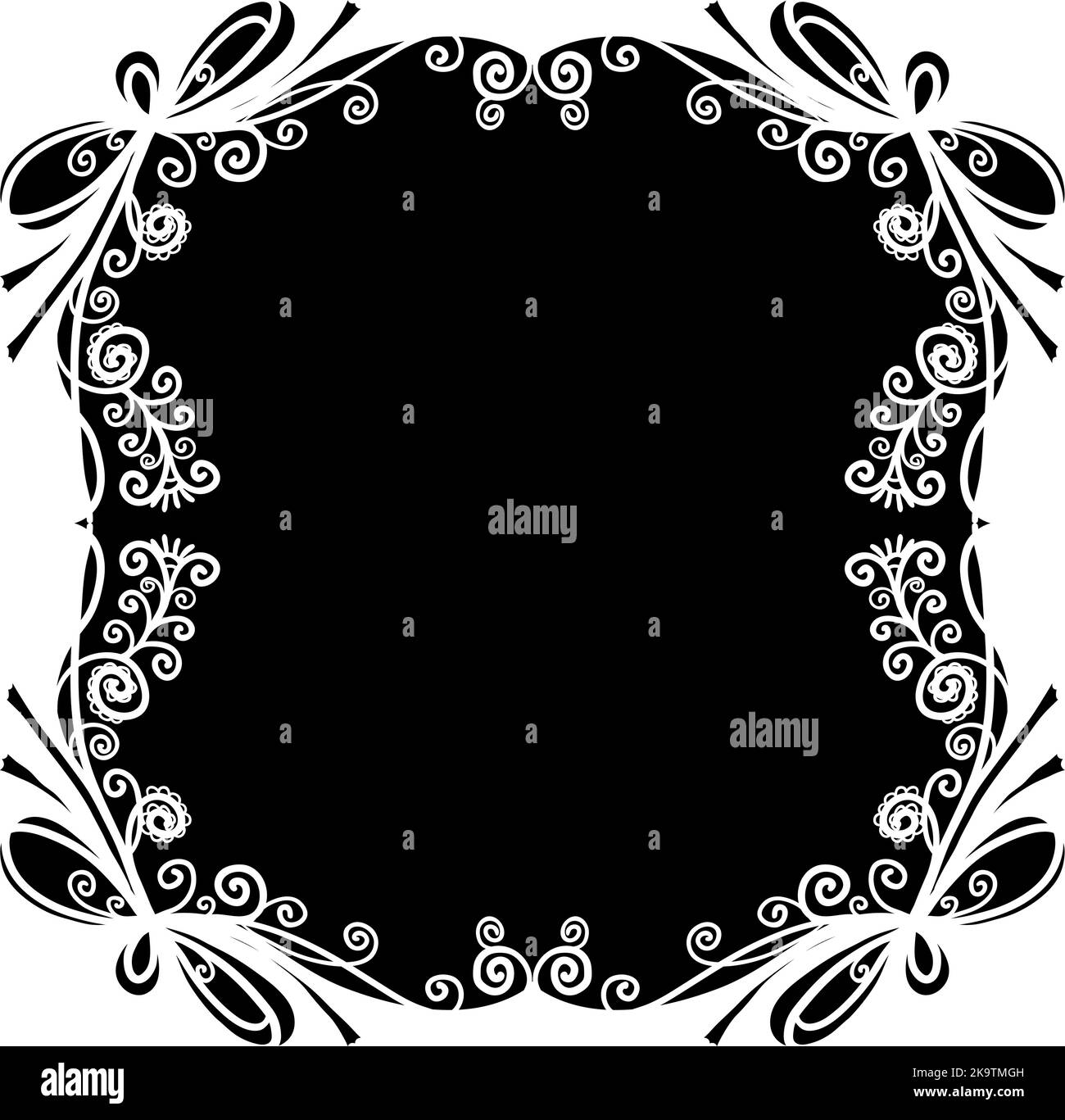Black and white vector illustration. Vintage frame with curly ...
