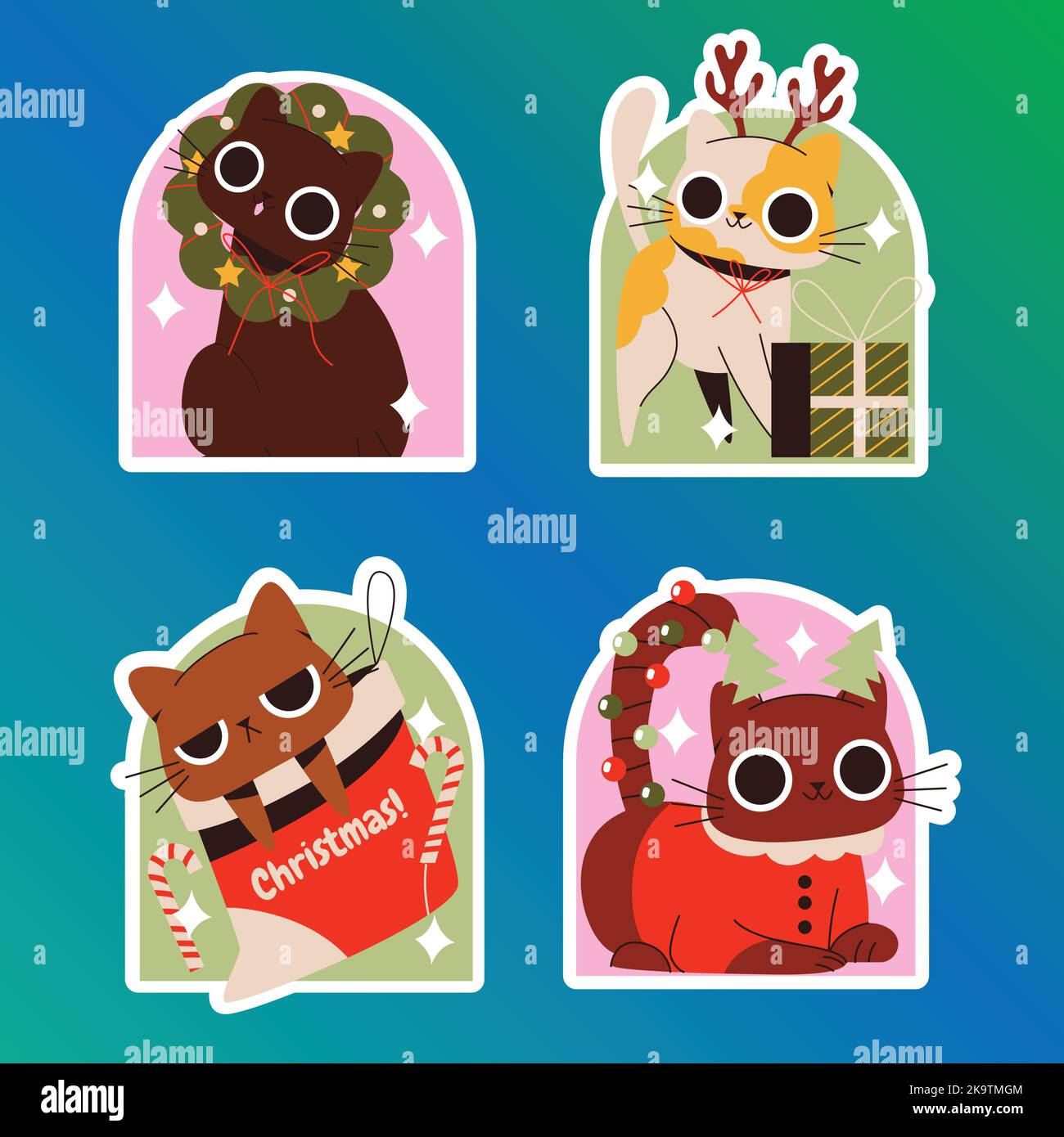 christmas cats sticker set vector design illustration Stock Vector ...