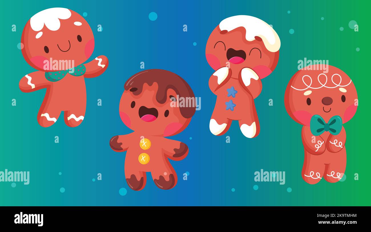 hand drawn flat gingerbread man cookies collection vector design ...