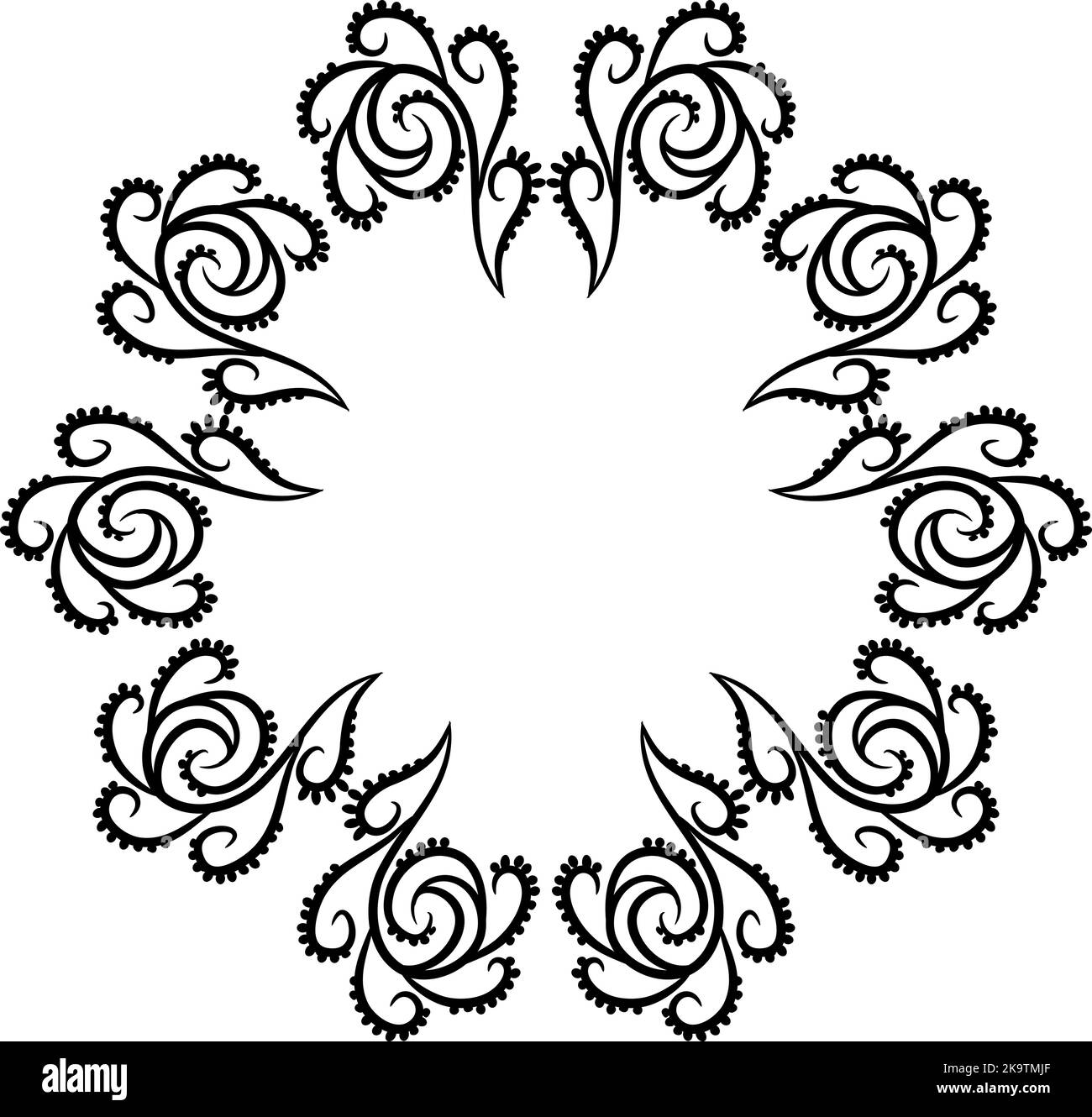 Black and white vector illustration. Vintage frame with curly ...
