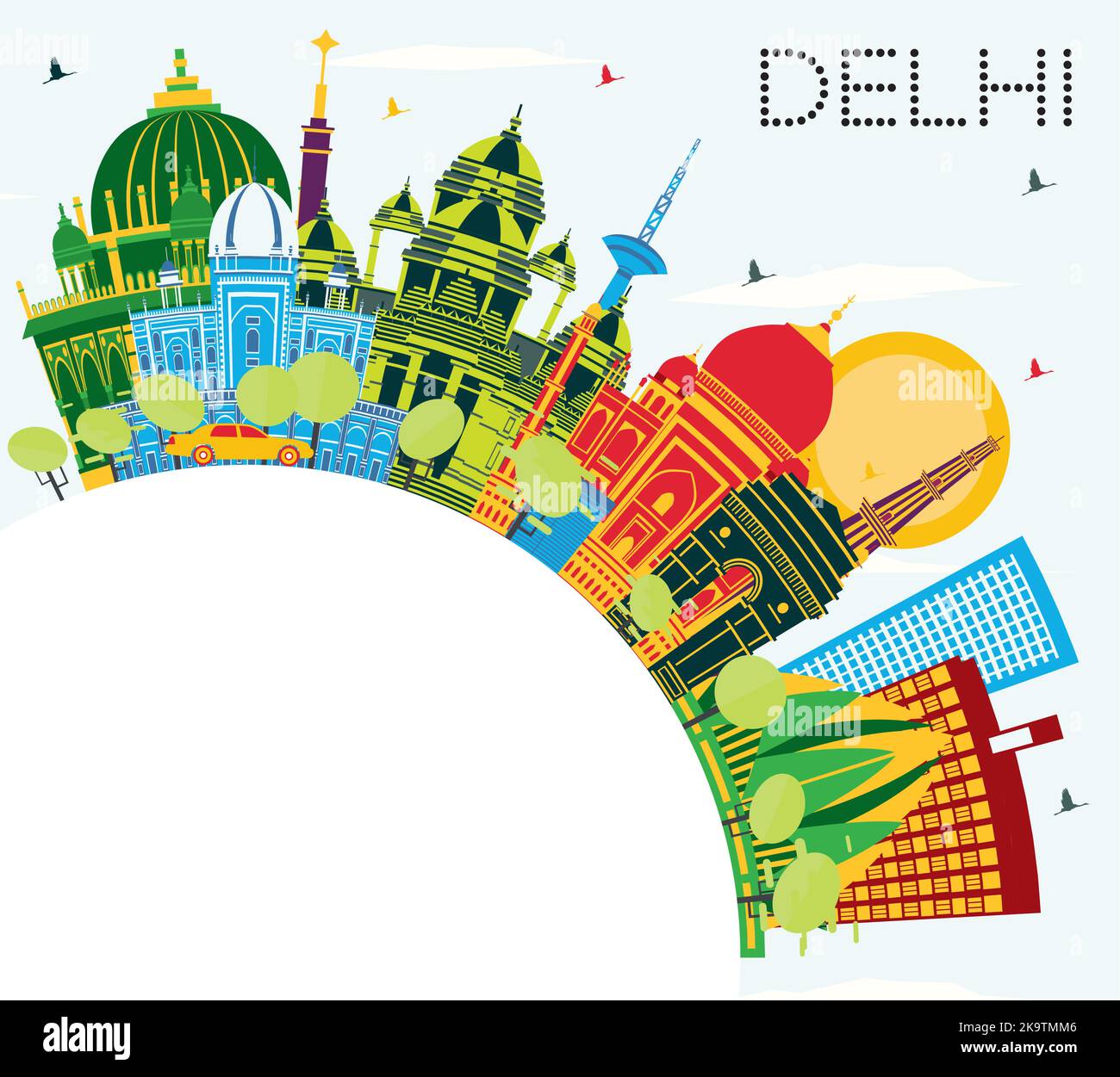 Delhi India City Skyline with Color Buildings, Blue Sky and Copy Space ...