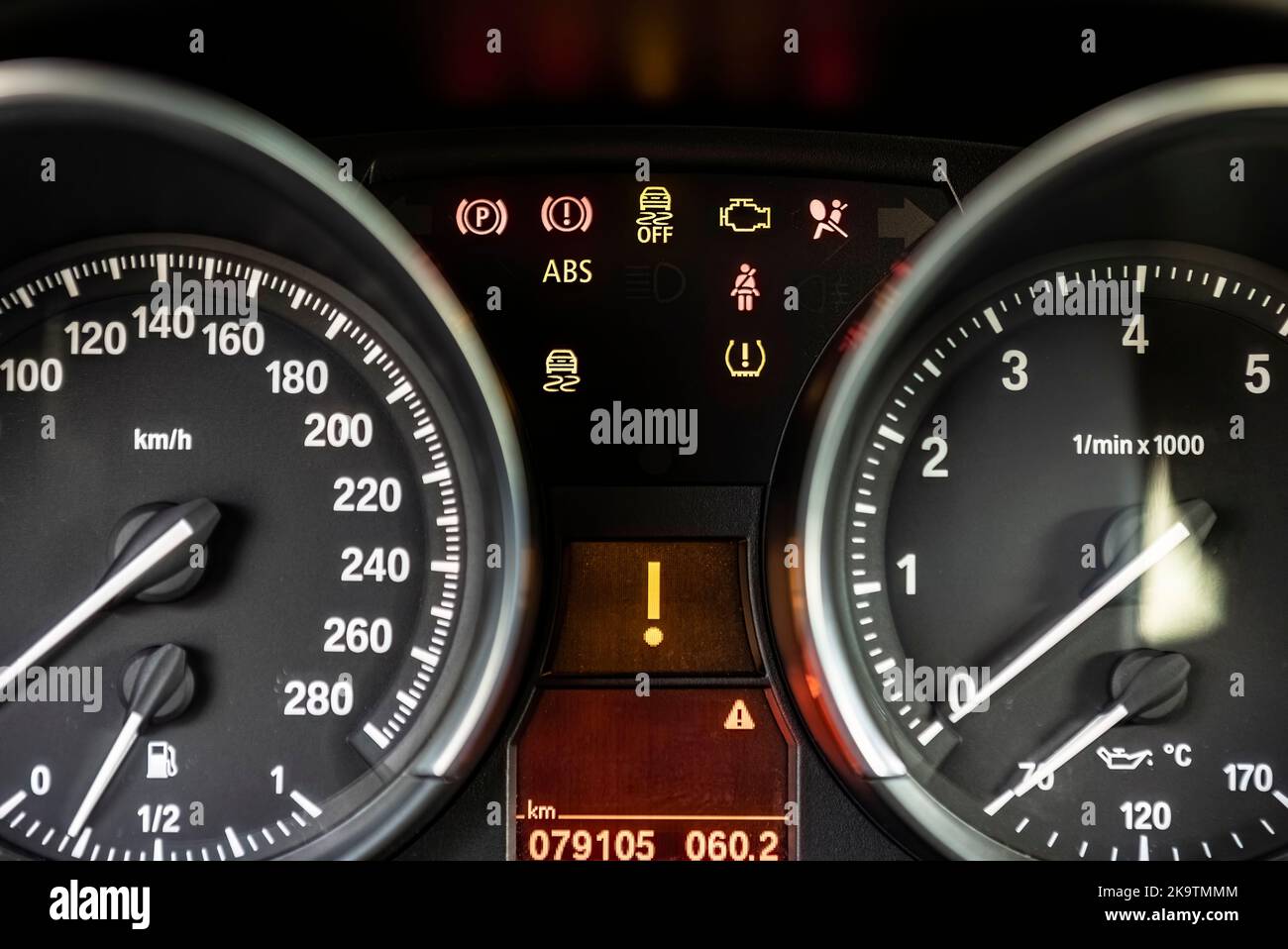 Car warning lights in the dashboard. Car service evocative image Stock ...