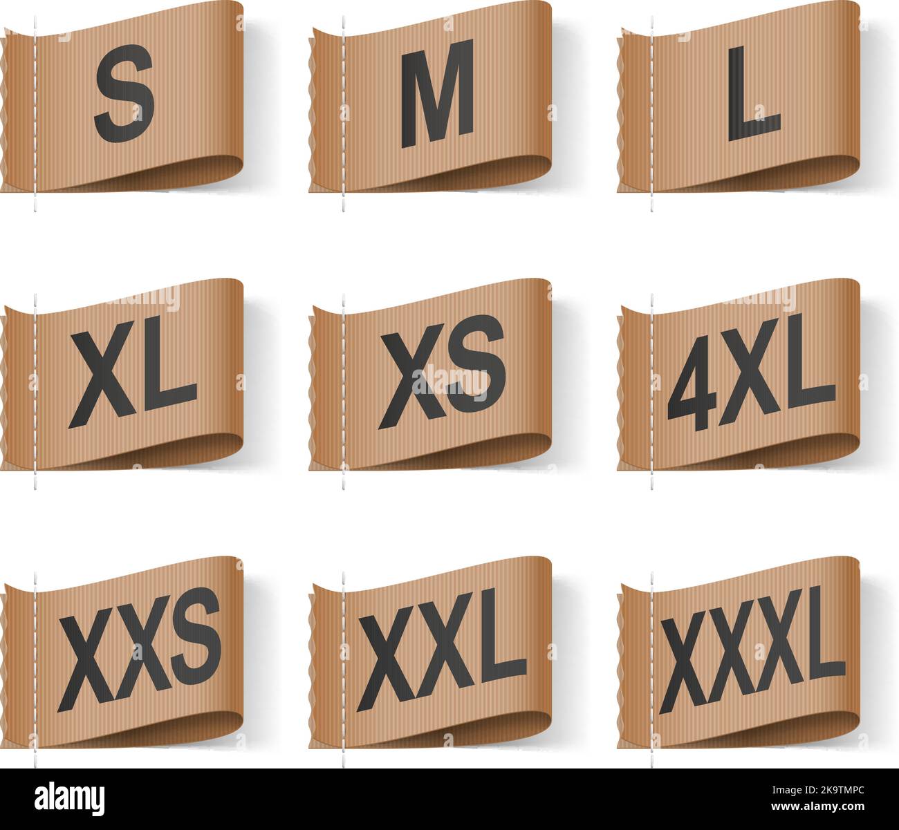 Set of Clothing Size Labels, Black Text on Brown Stock Vector Image ...