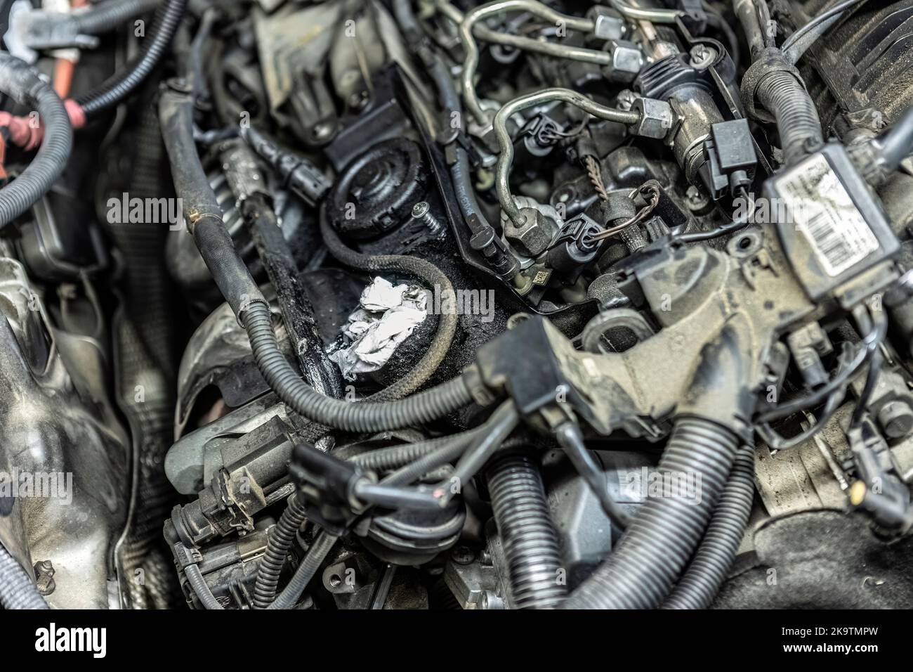 Diesel engine maintenance. Detail of diesel engine injection Stock ...