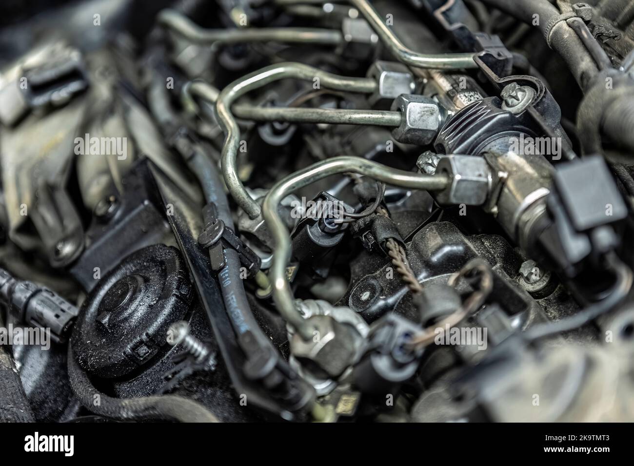 Diesel engine maintenance. Detail of diesel engine injection Stock ...