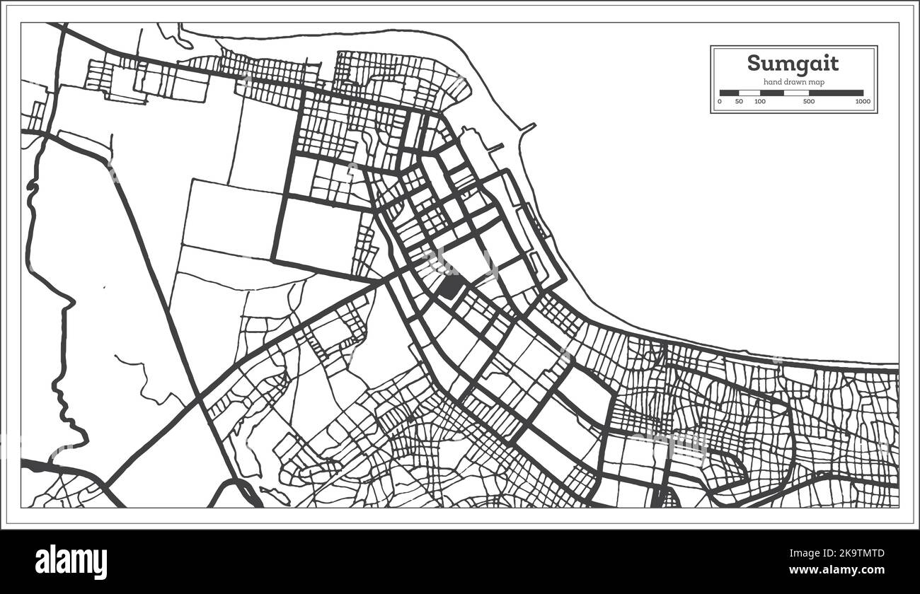 Sumgait Azerbaijan City Map in Black and White Color in Retro Style ...