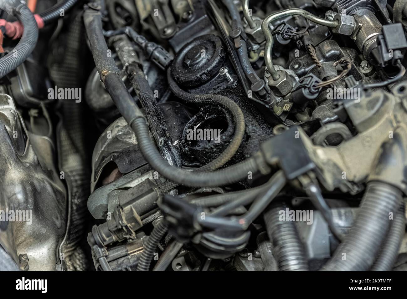 Diesel engine maintenance. Detail of diesel engine injection Stock ...
