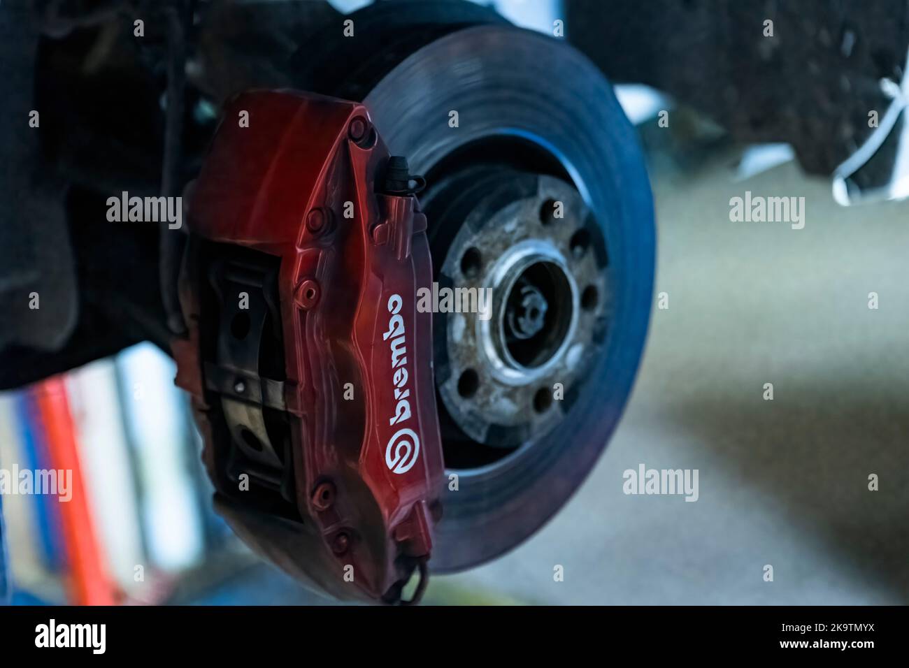 Milan, Italy 29 October 2022: Brembo disc brake sport car detail ...