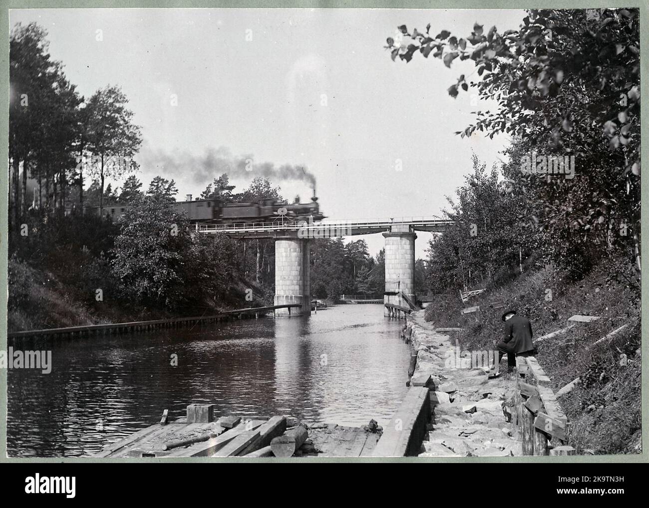Turning bridge over the Södertälje canal. The locomotive on the bridge ...