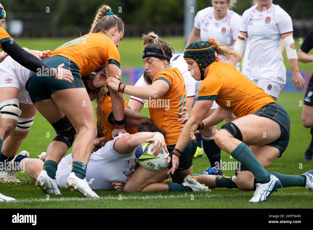 England's Hannah Botterman reaches out for a try only to have it ...