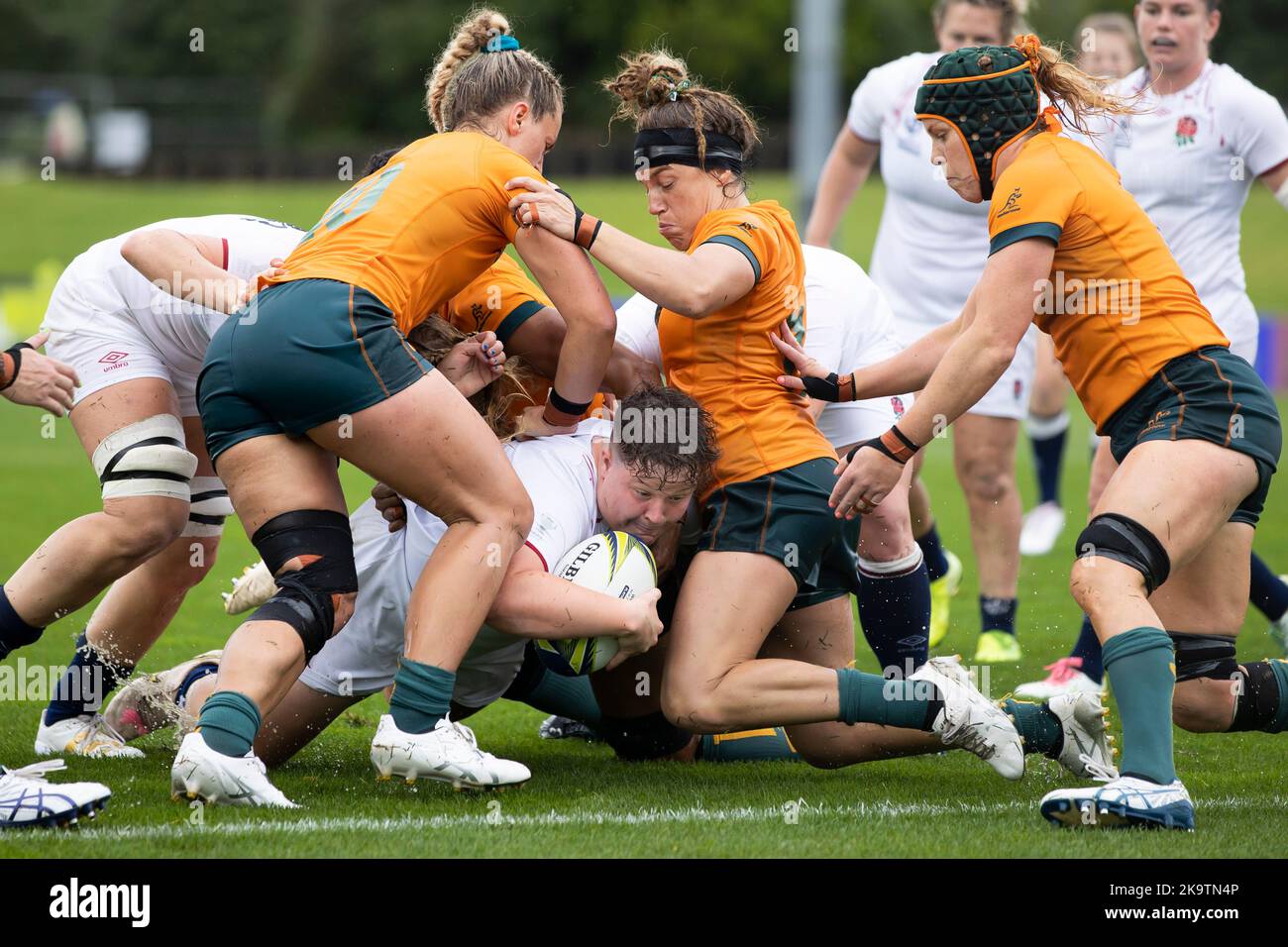 England's Hannah Botterman reaches out for a try only to have it ...