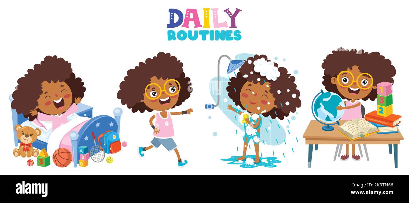 Little Kid Making Daily Routine Activities Stock Vector Image & Art - Alamy