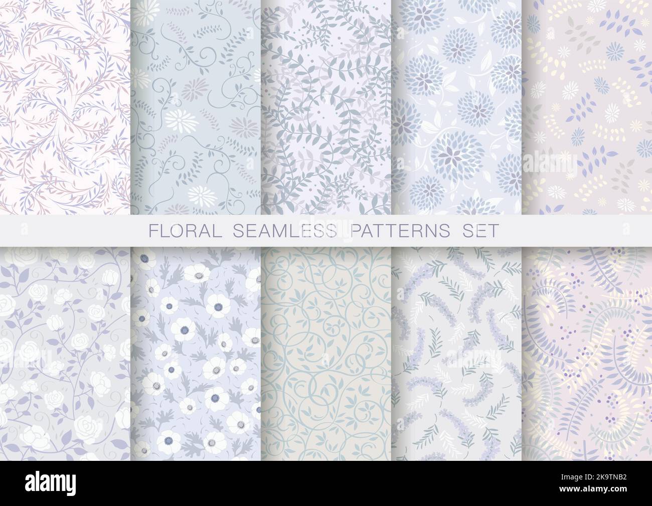 Horizontally And Vertically Repeatable Vector Seamless Floral Patterns Set Stock Vector Image