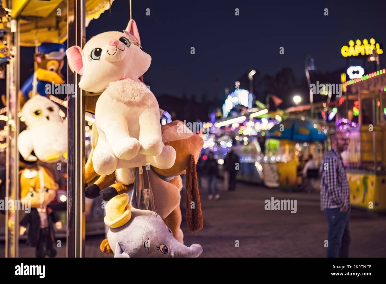 Detail of Peluches at the funfair. Stuffed animals at the funfair ...