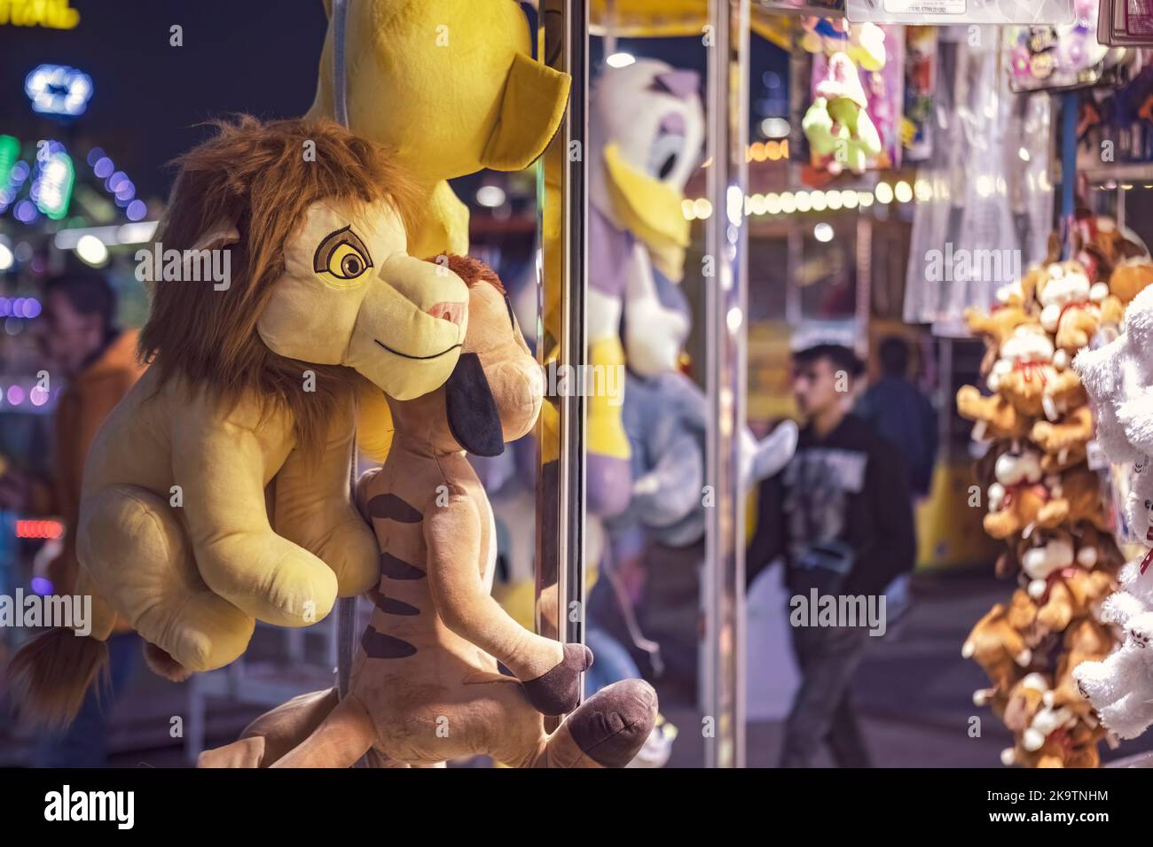 Detail of Peluches at the funfair. Stuffed animals at the funfair ...