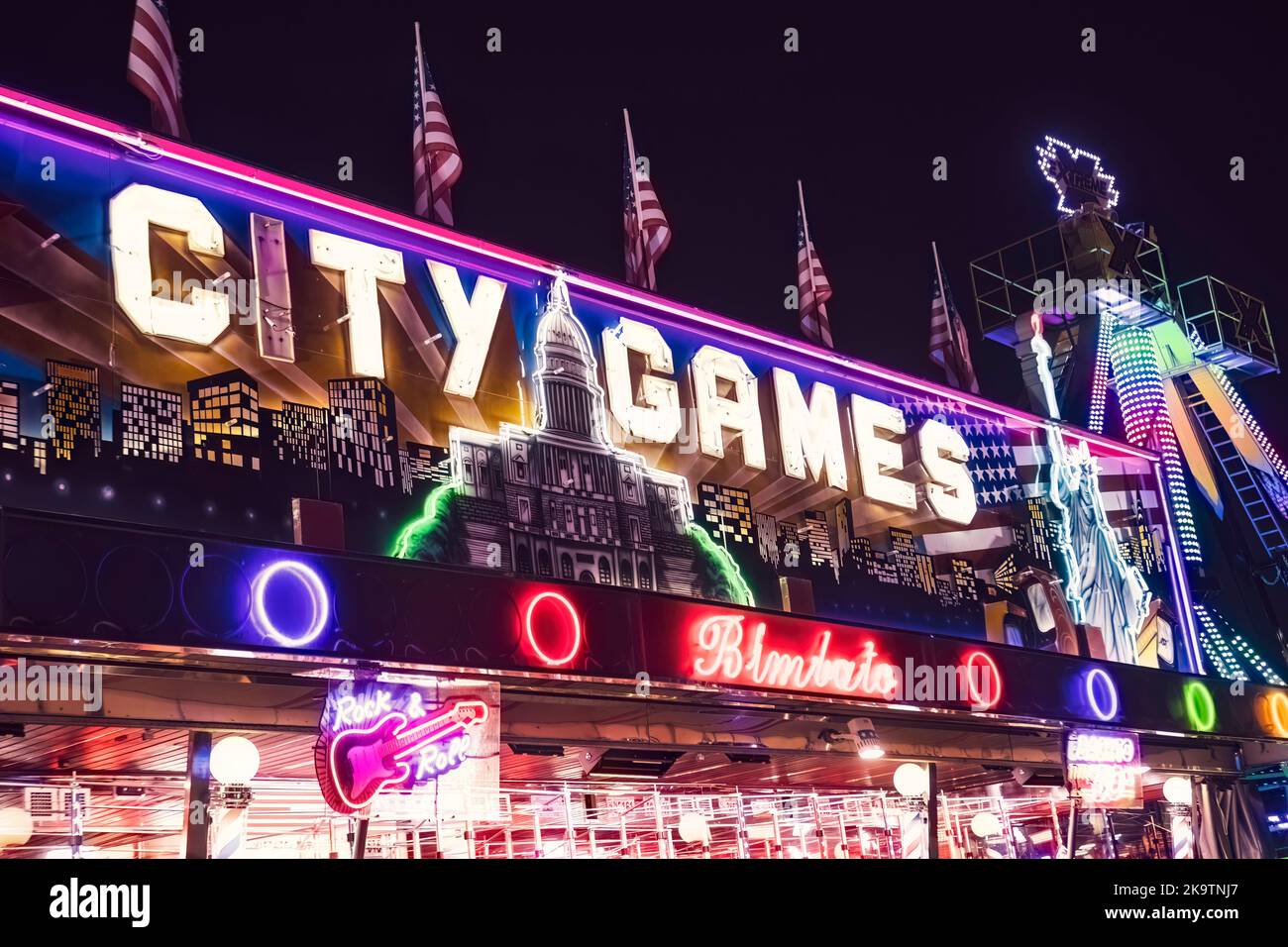 Funfair lights detail at night. Evocative image of amusement park Stock ...