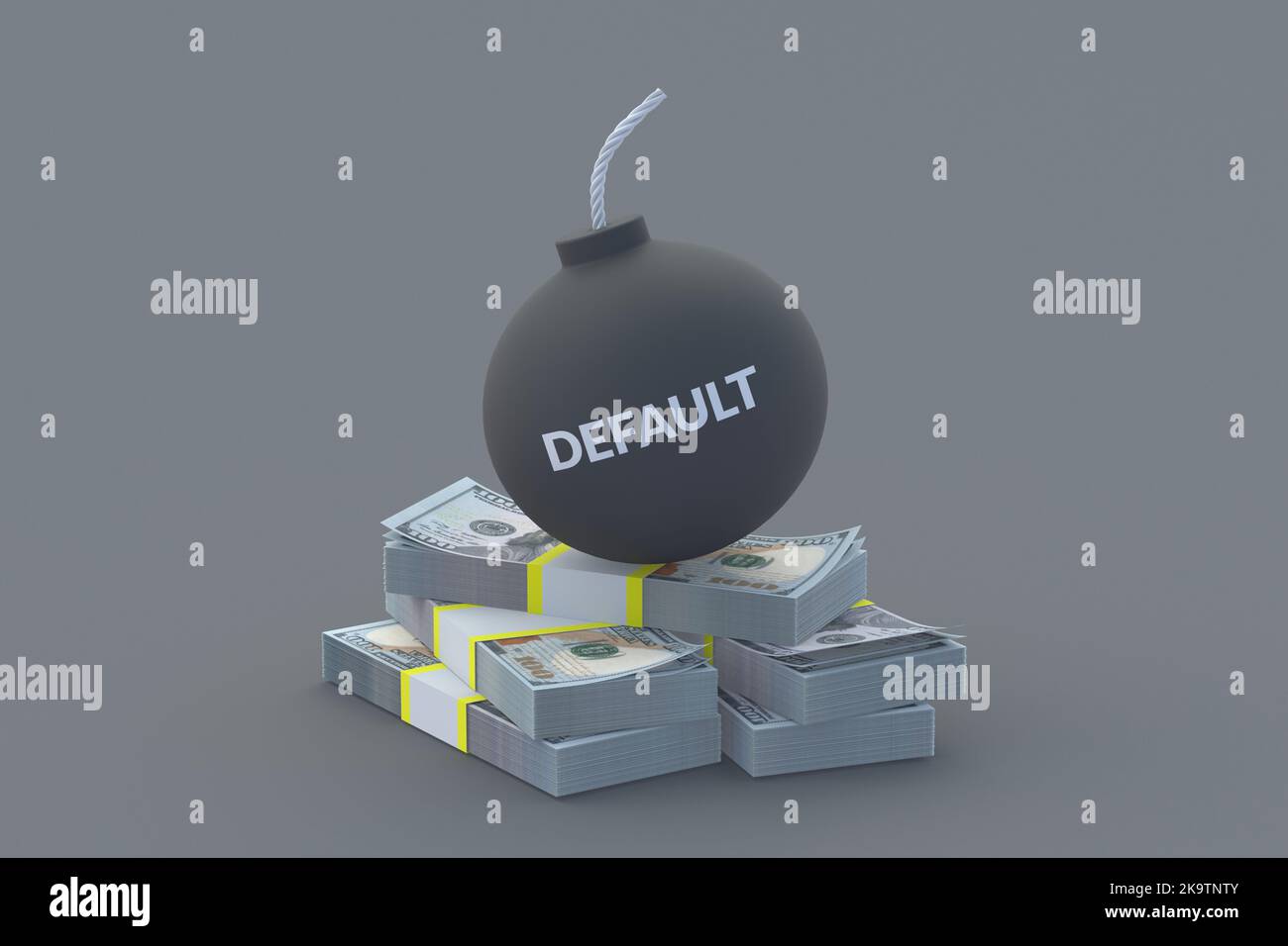 Inscription default on bomb near stack of money. Financial crisis ...