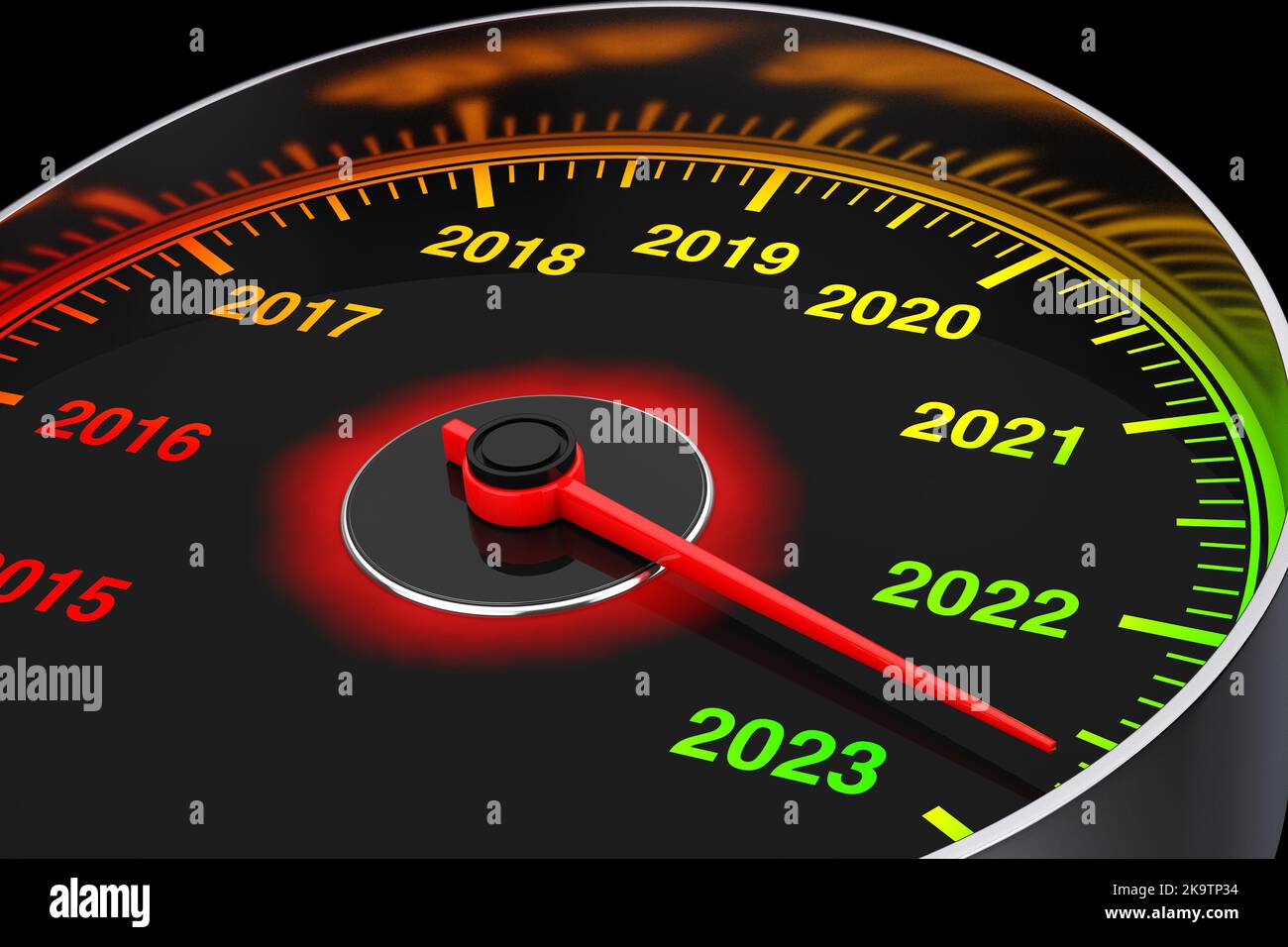 Conceptual 2023 New Year Speedometer on a black background. 3d ...