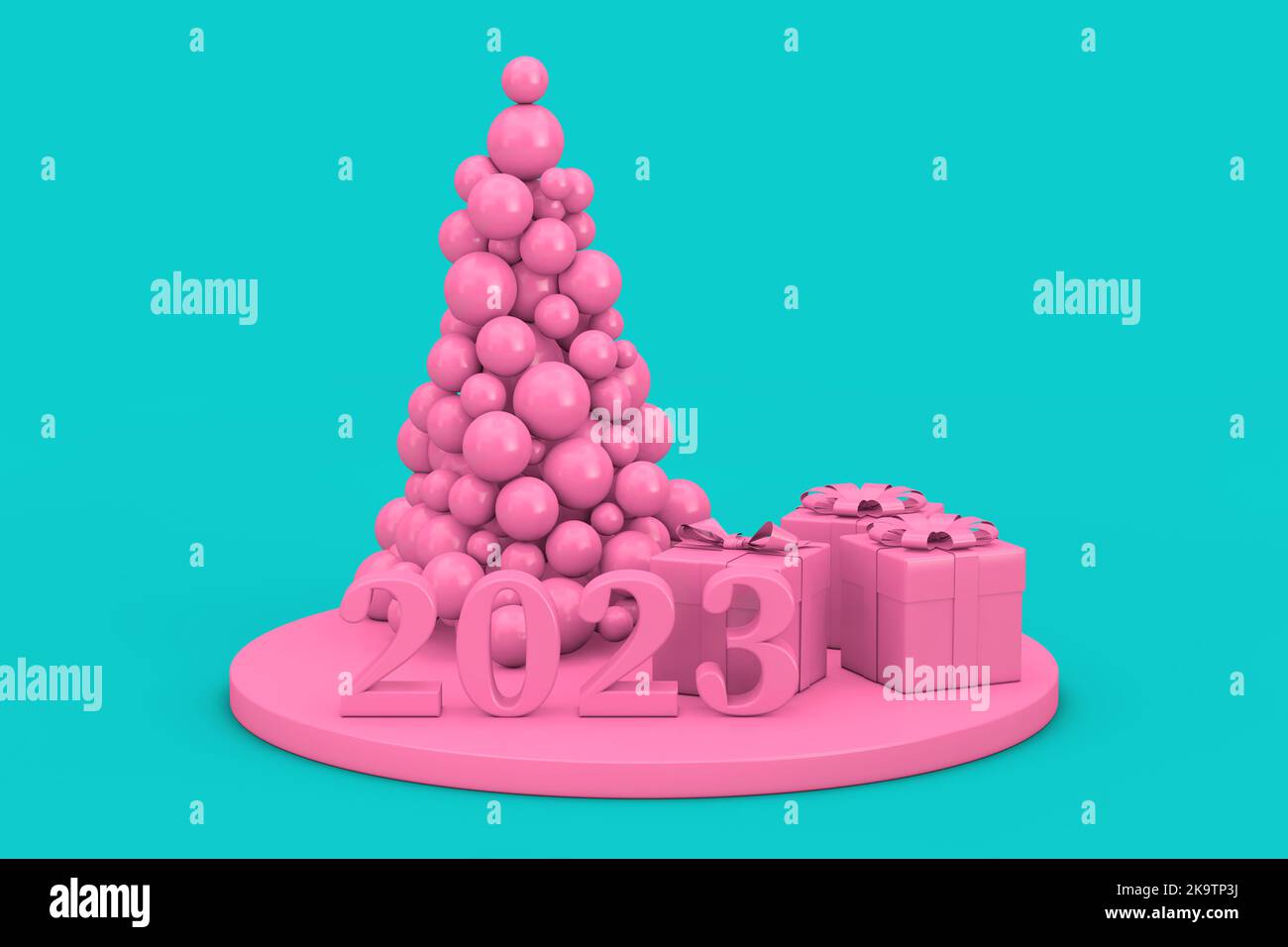 New Year Shopping Concept. Pink Balls in Shape of Christmas Tree, New ...