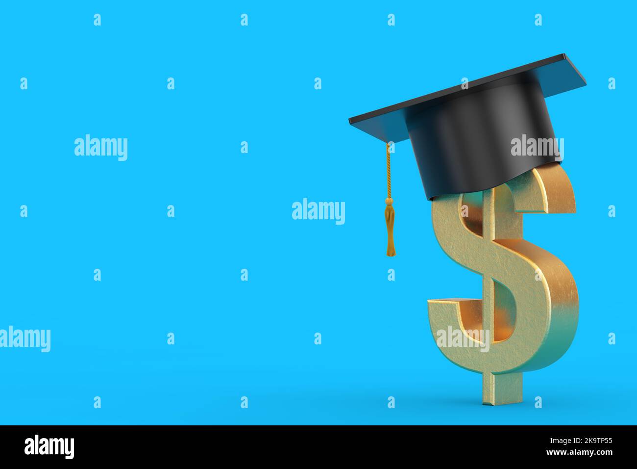 Graduation Academic Cap over Golden Dollar Sign on a blue background ...