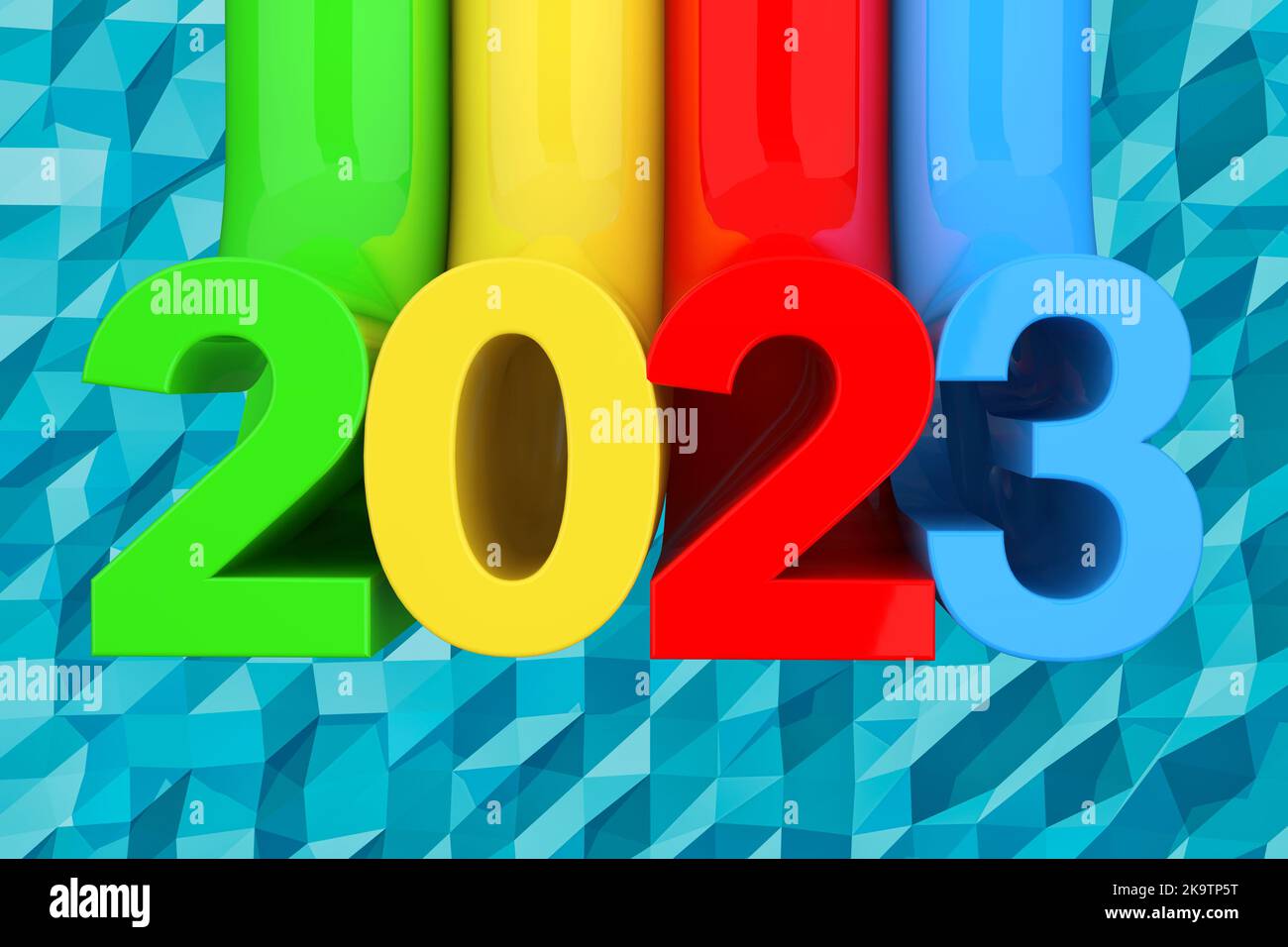 Abstract New 2023 Year Sign over blue lowpoly background. 3d Rendering Stock Photo - Alamy
