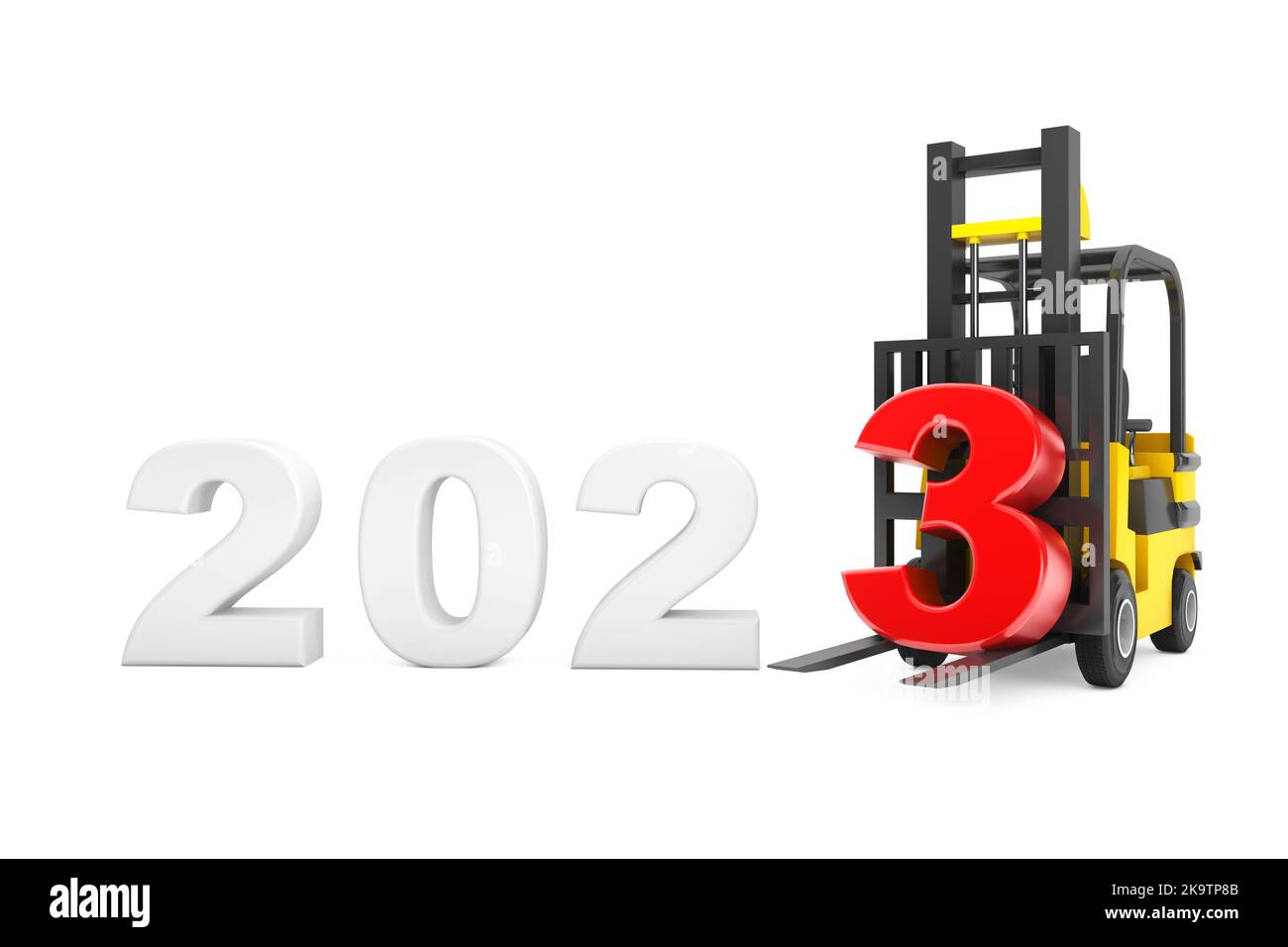 Forklift Truck with 2023 New Year Sign on a white background. 3d Rendering Stock Photo - Alamy