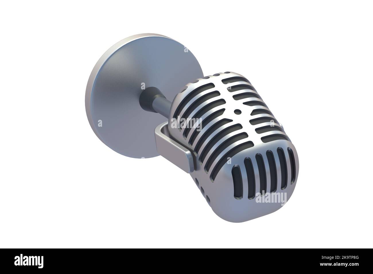 Old style metallic microphone isolated on white background. 3d render ...