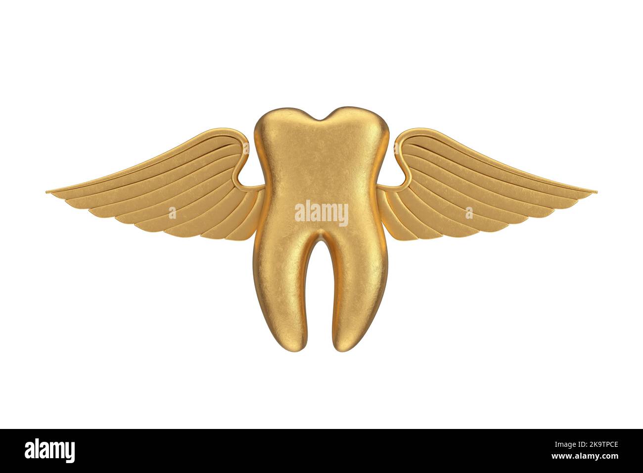 Golden Tooth with Angel Wings on a white background. 3d Rendering Stock ...