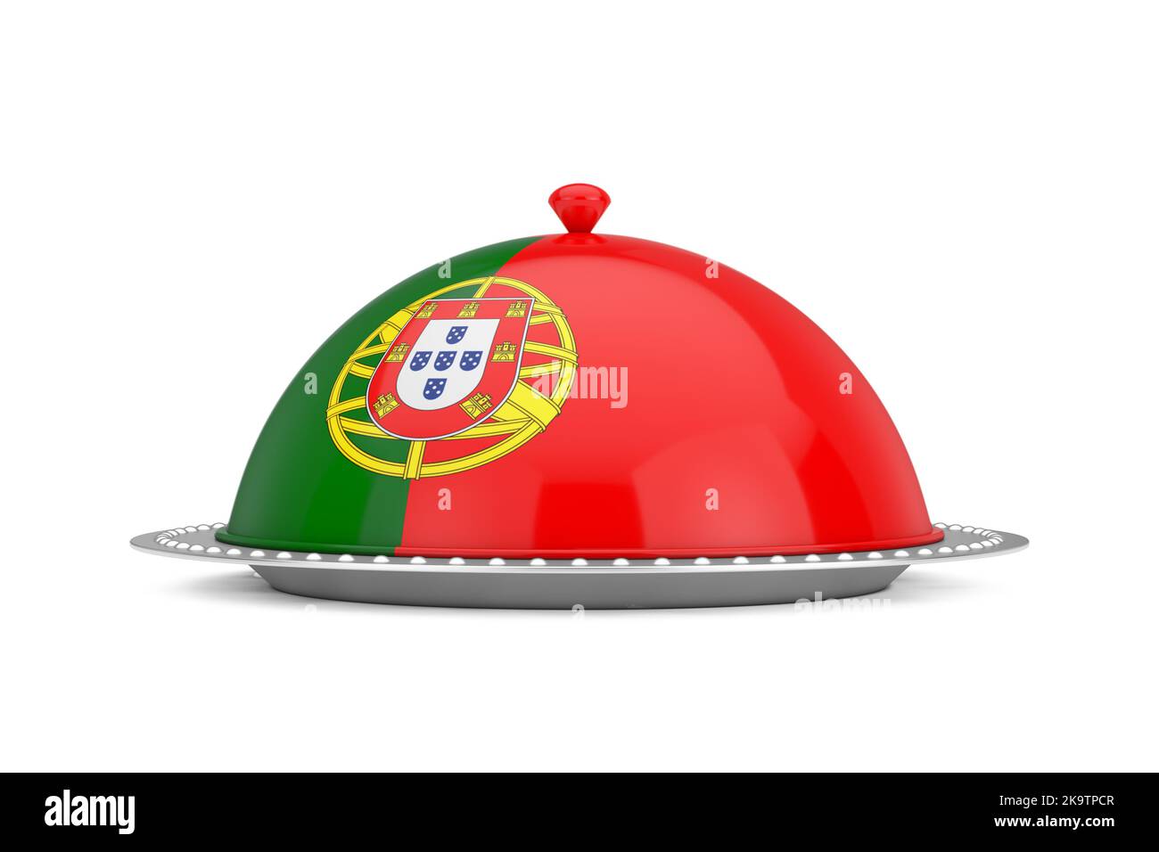 Portuguese Food Concept. Silver Plate and Food Cover Restaurant Cloche ...