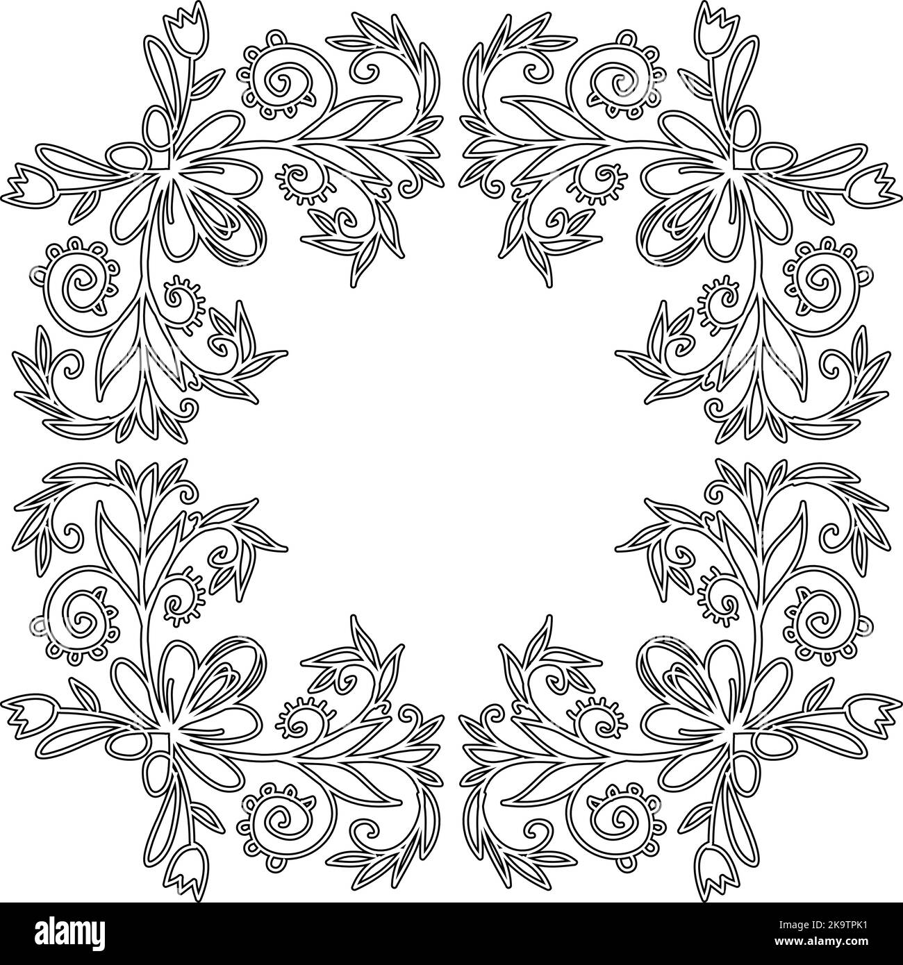 Black and white vector illustration. Vintage frame with curly ...