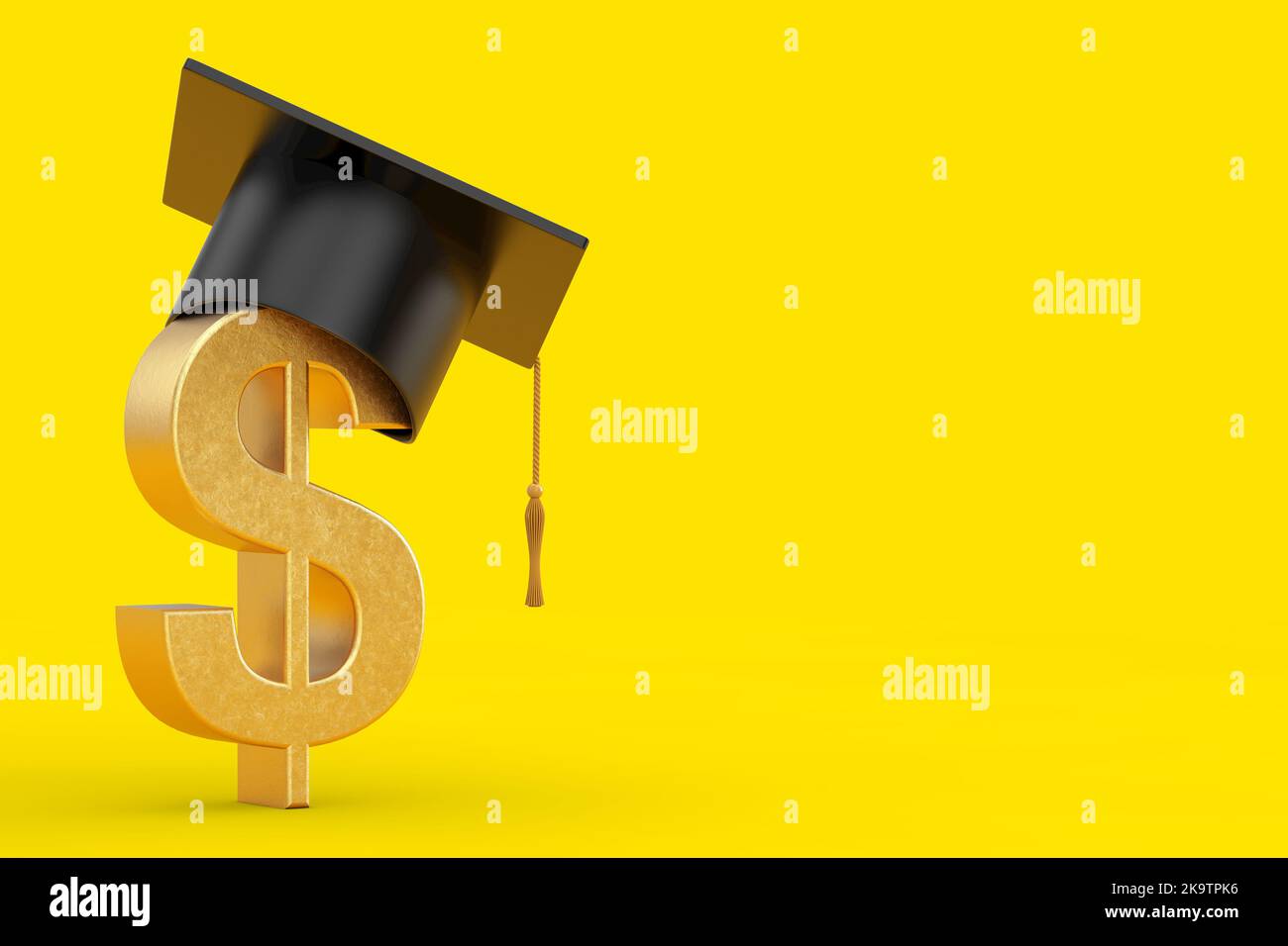 Graduation Academic Cap over Golden Dollar Sign on a yellow background ...