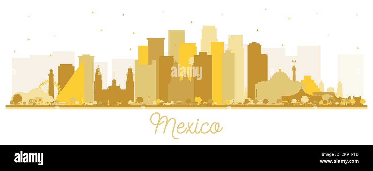 Mexico Skyline Silhouette with Golden Buildings Isolated on White ...