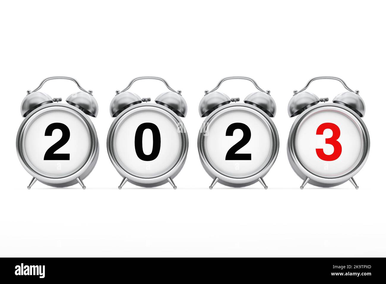 New Year and Merry Christmas Concept. Alarm Clock with 2023 New Year Sign on a white background ...