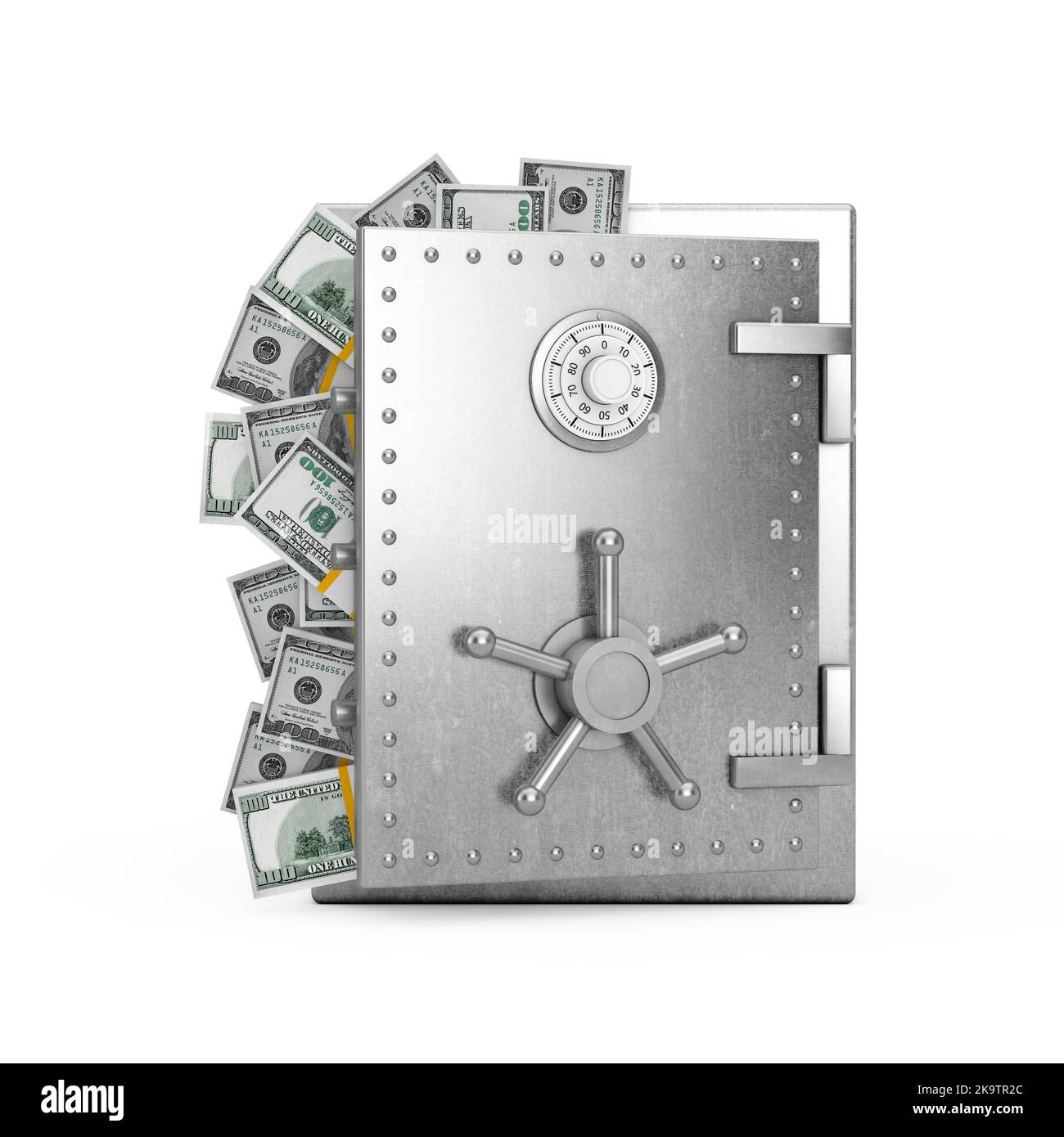 Vault or Steel Bank Safe Box Full of Dollar Bills on a white background ...