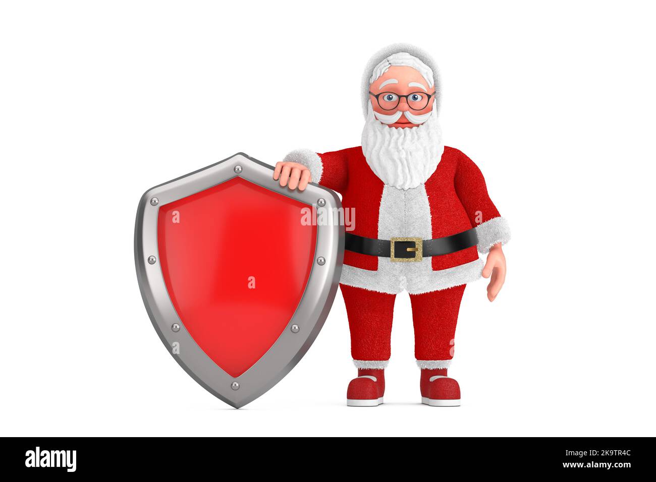 Cartoon Cheerful Santa Claus Granpa with Red Metal Protection Shield on ...