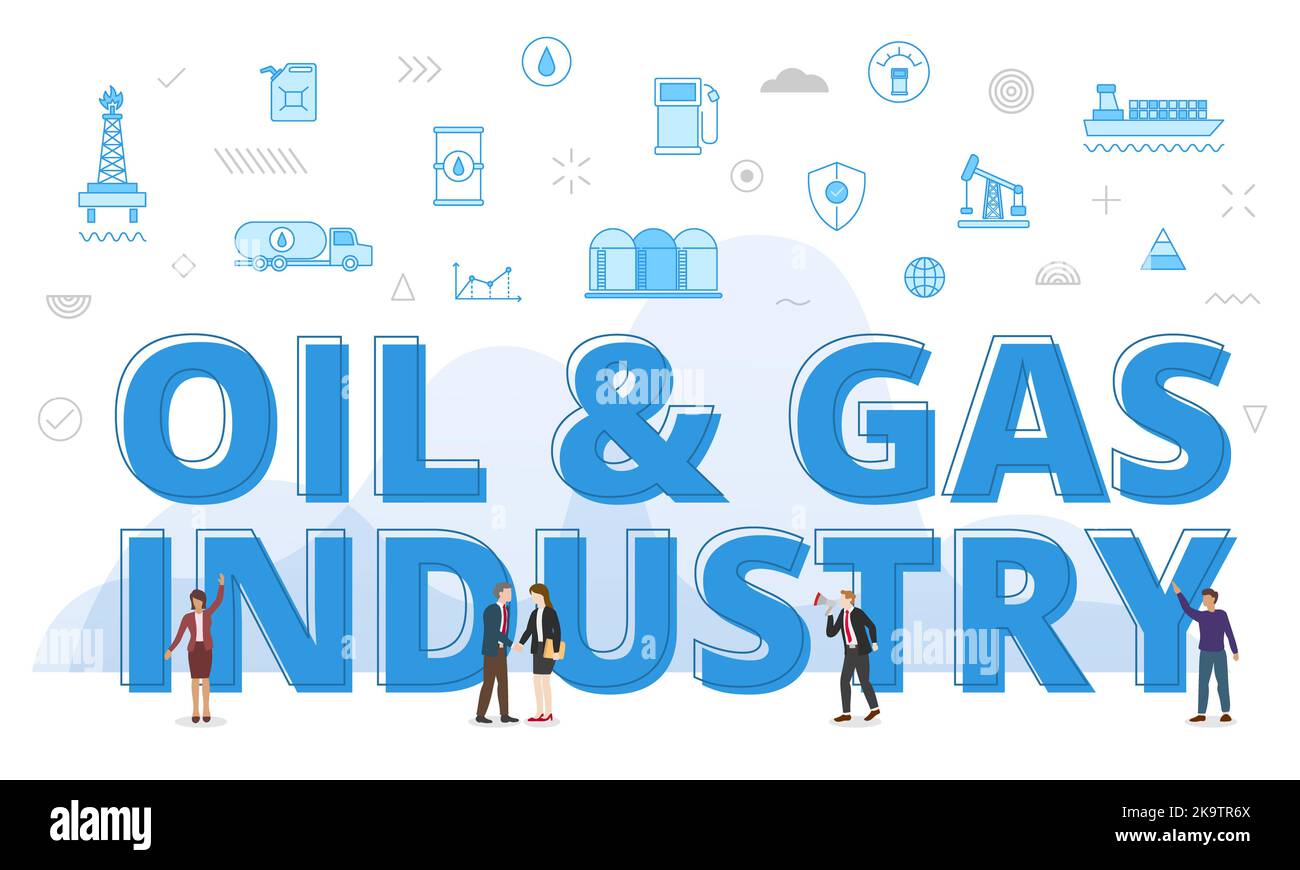 oil and gas industry concept with big words and people surrounded by ...