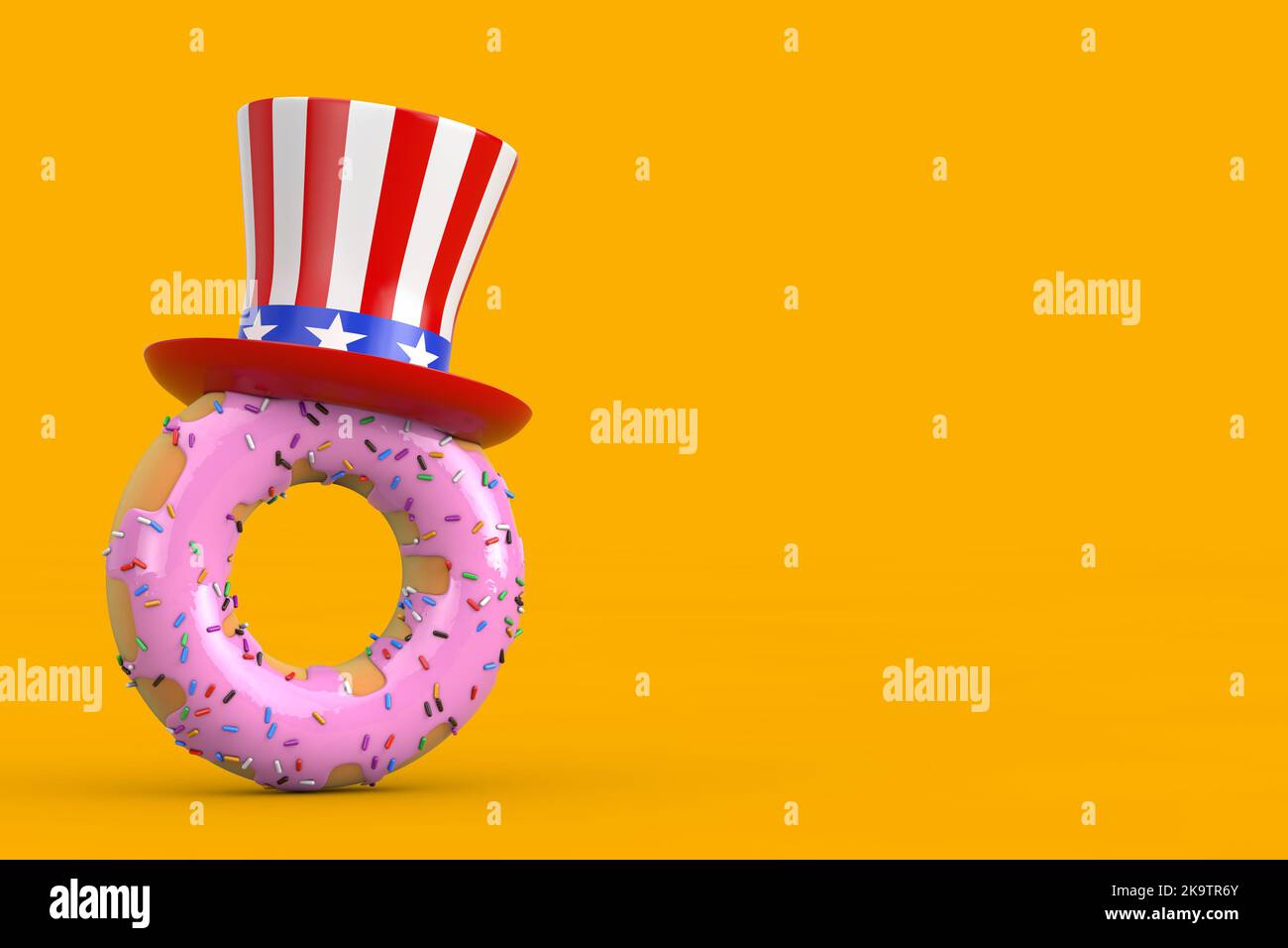 Big Strawberry Pink Glazed Donut with Uncle Sam's American Hat on a ...