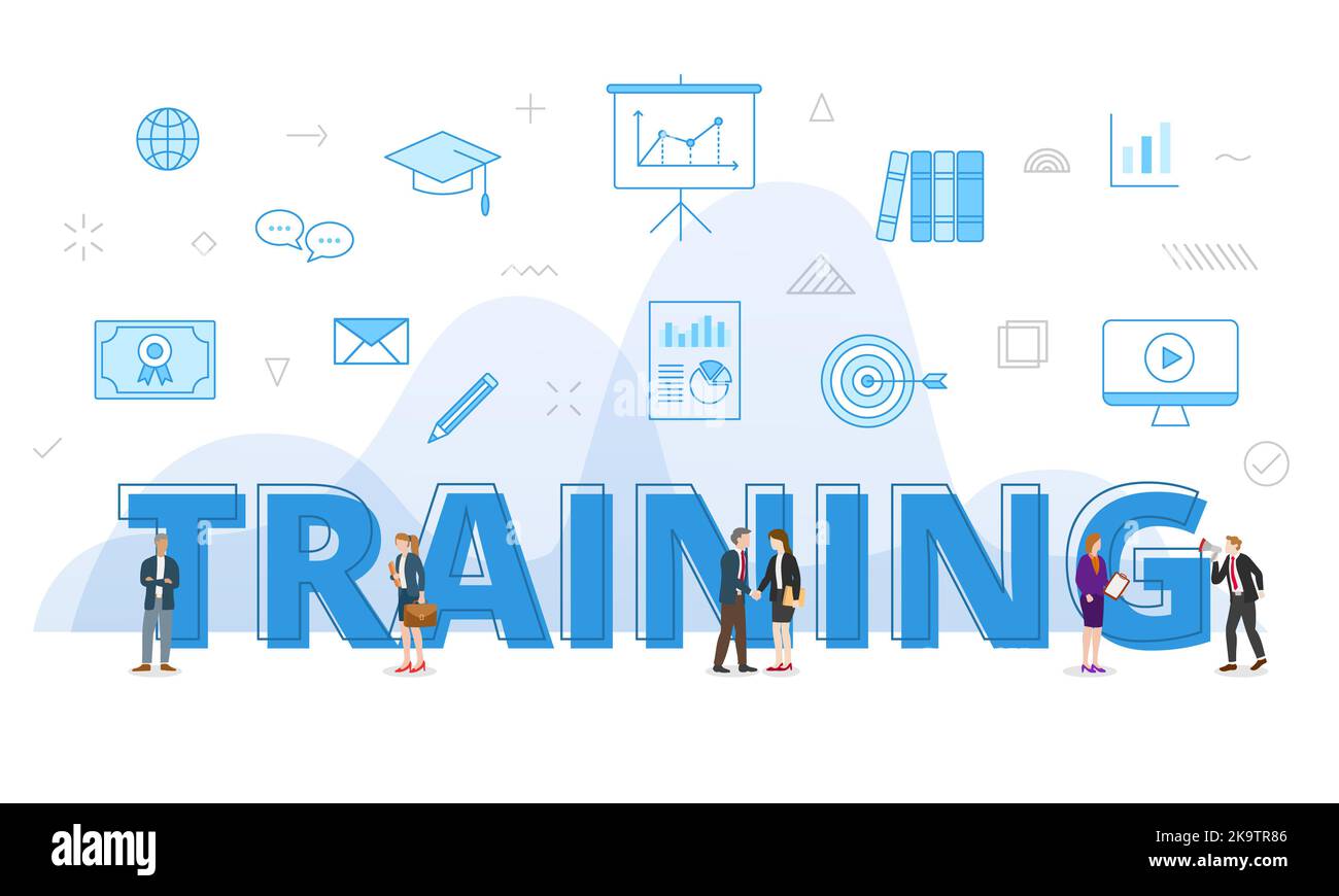 training concept with big words and people surrounded by related icon ...