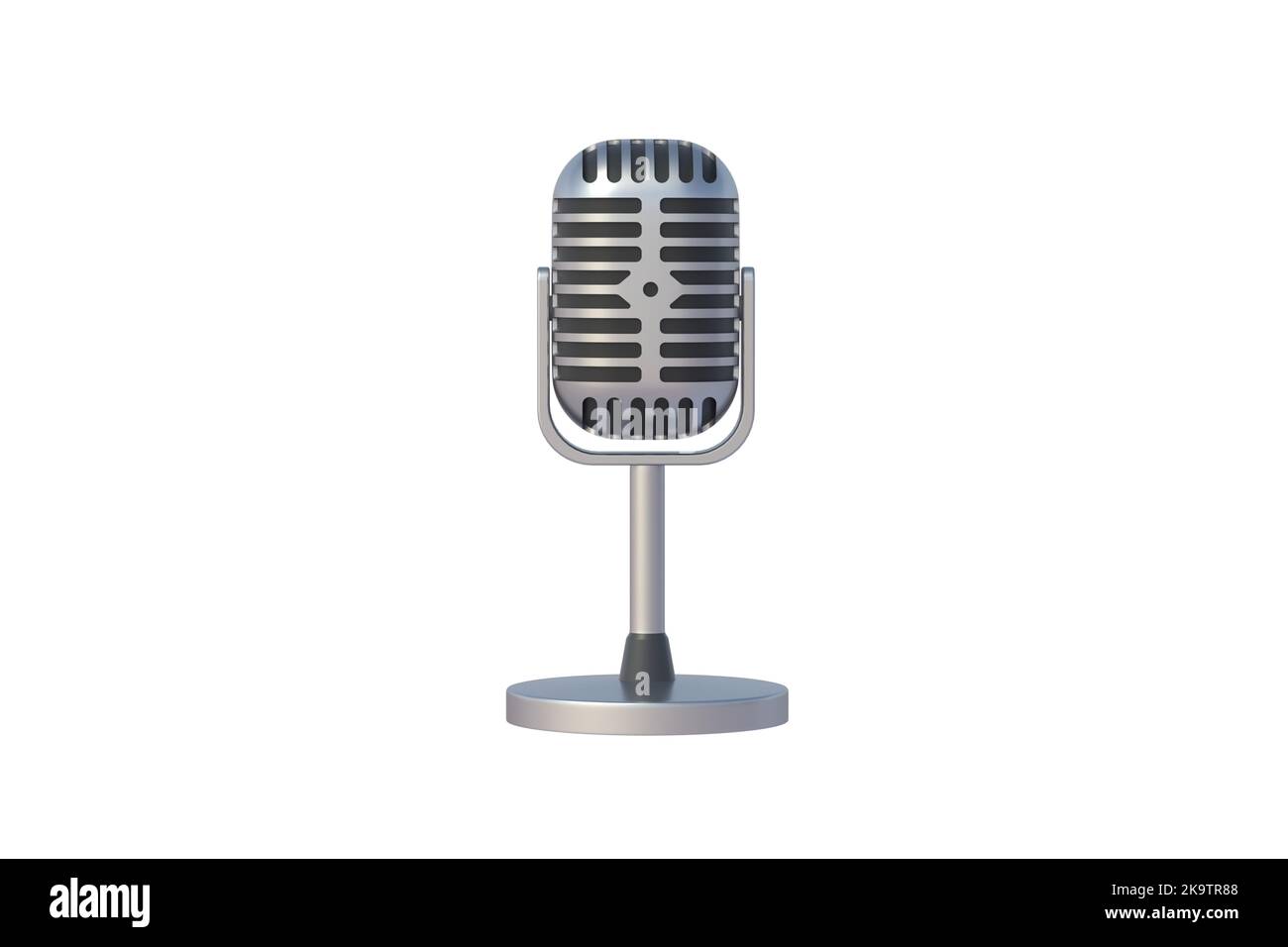 Retro style metallic microphone isolated on white background. 3d render ...