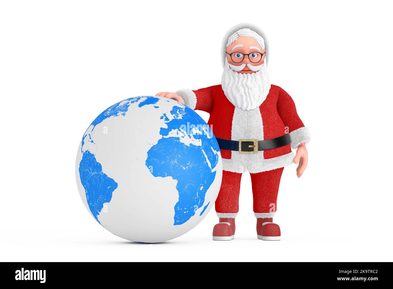 Cartoon Cheerful Santa Claus Granpa with Earth Globe on a white ...