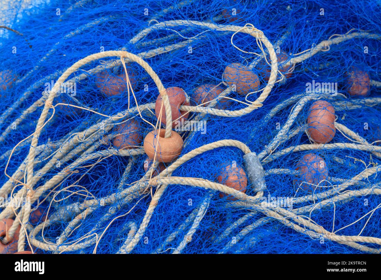 Blue fishing net, ropes and floats, Cyprus Stock Photo - Alamy