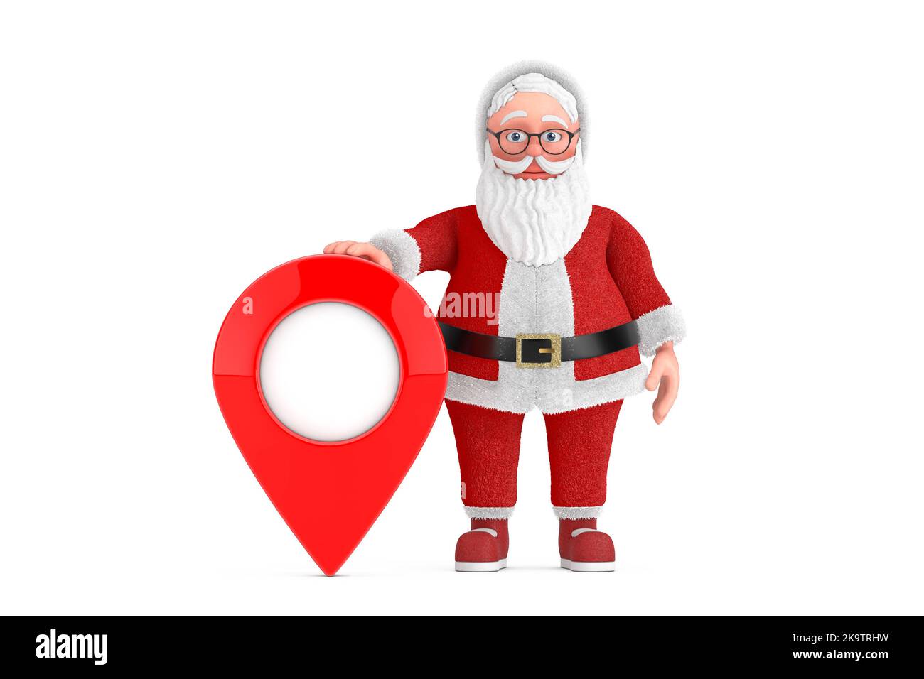 Cartoon Cheerful Santa Claus Granpa with Red Map Pointer Target Pin on ...