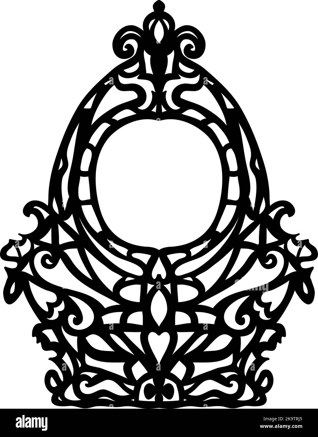 Black and white vector illustration. Vintage frame with curly ...