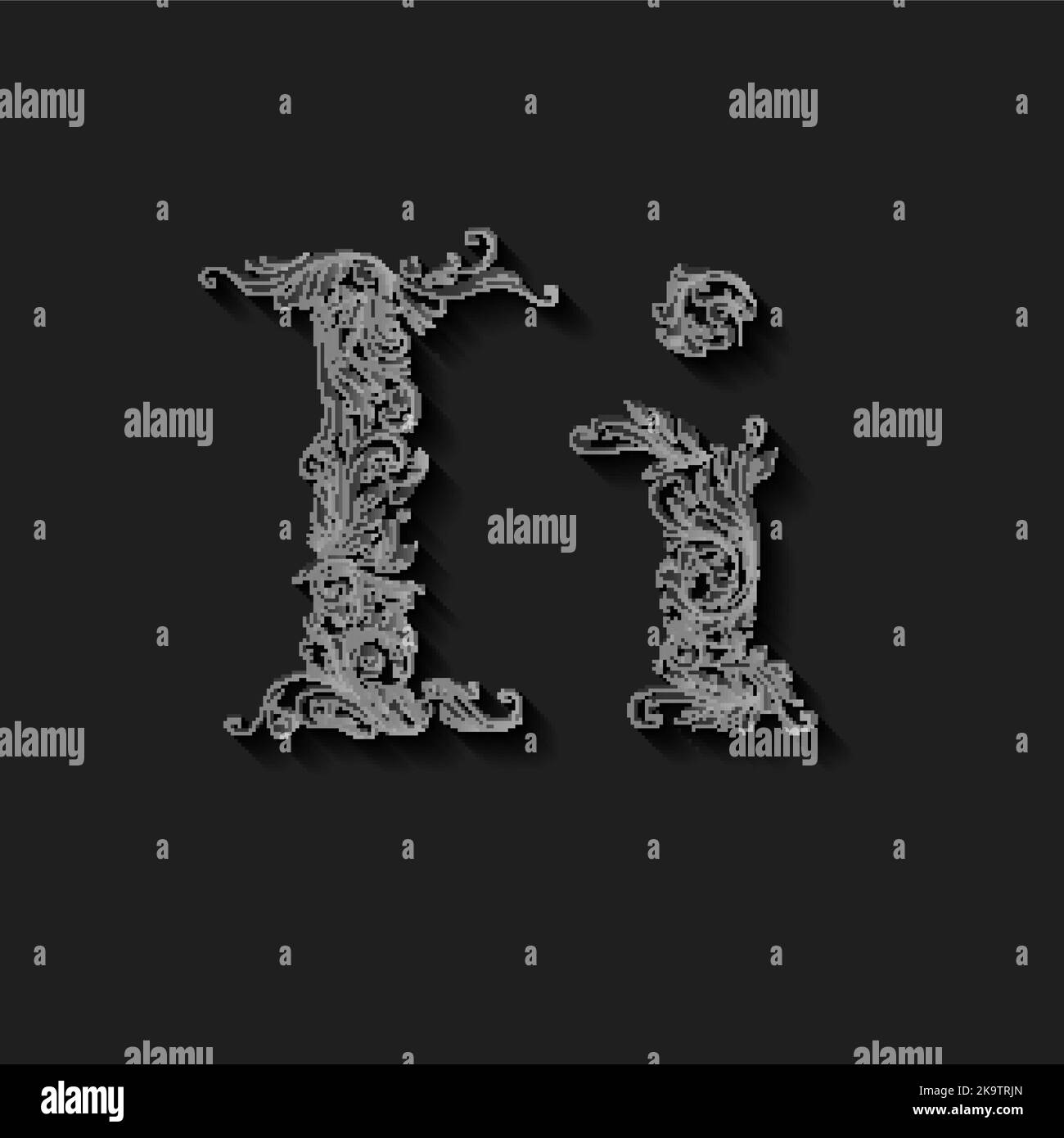 Handsomely decorated letter i in upper and lower case on black Stock ...