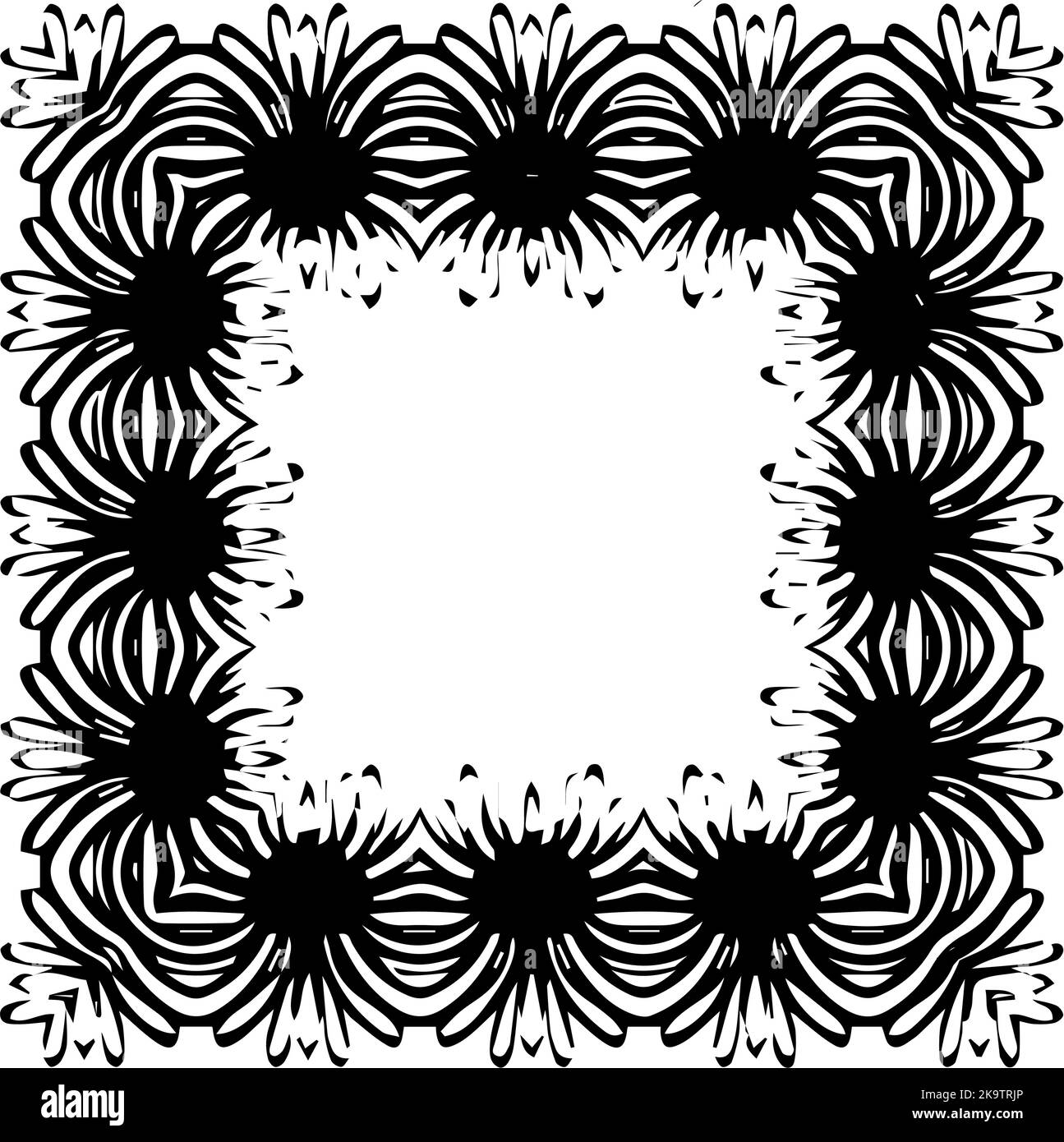 Black and white vector illustration. Vintage frame with curly ...