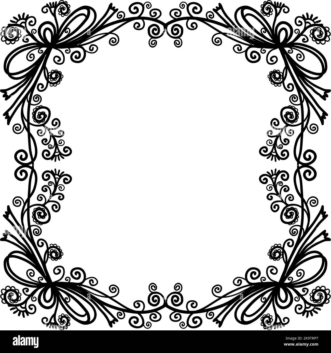 Black and white vector illustration. Vintage frame with curly ...