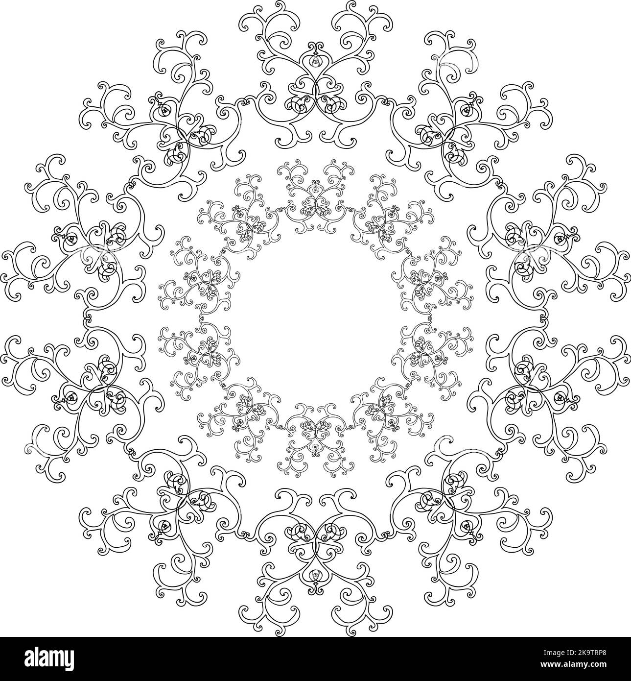 Black and white vector illustration. Vintage frame with curly ...