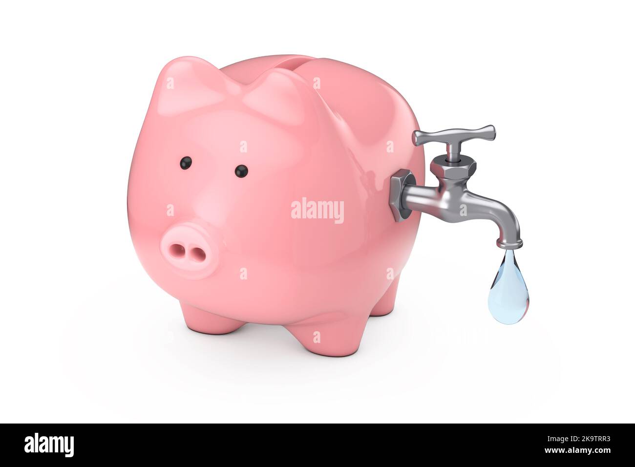 Water Saving Concept. Piggy Bank with Water Tap and Water Drop on a ...